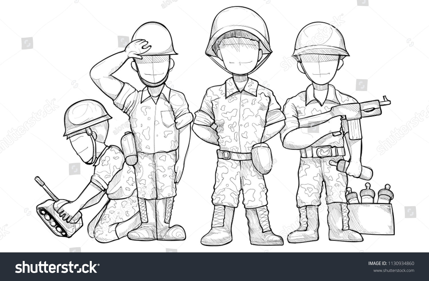 Cartoon Soldier Characters Group Vector Illustration: เวกเตอร์สต็อก ...