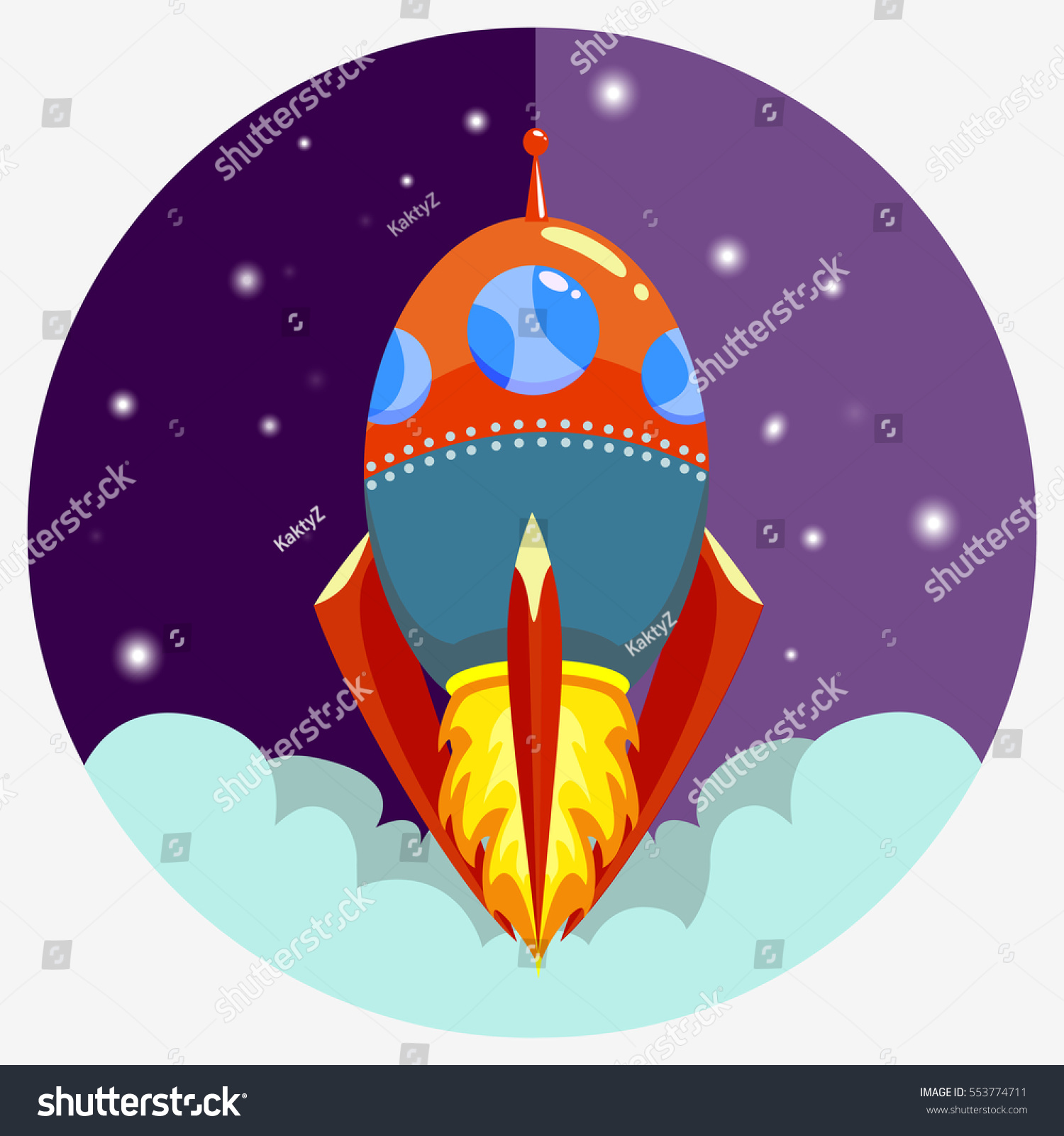 Cartoon Spaceship Icon Launch Concept Stock Vector (Royalty Free) 553774711