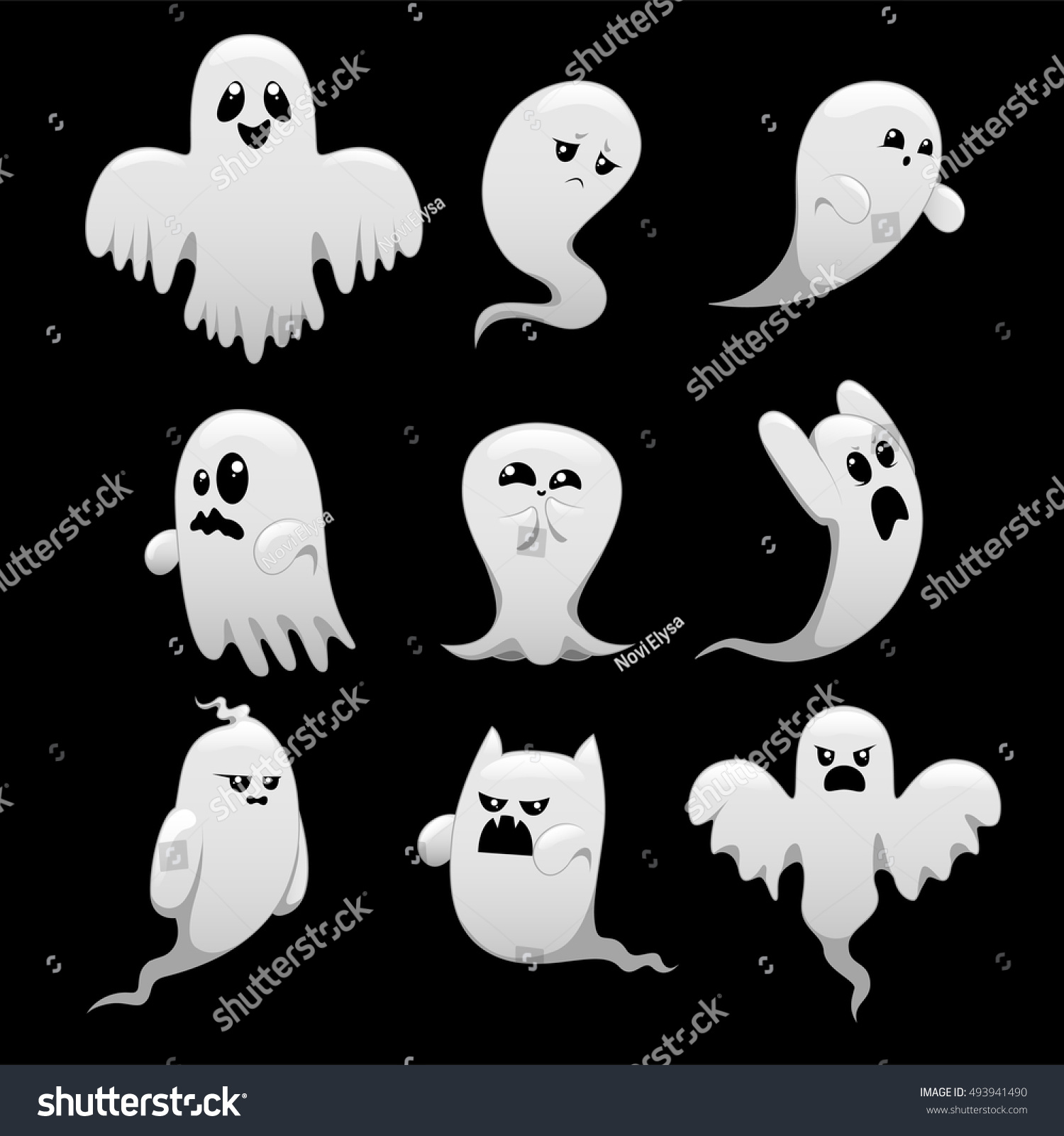 Cartoon Spooky Ghost Character Set Vector Stock Vector 493941490 ...