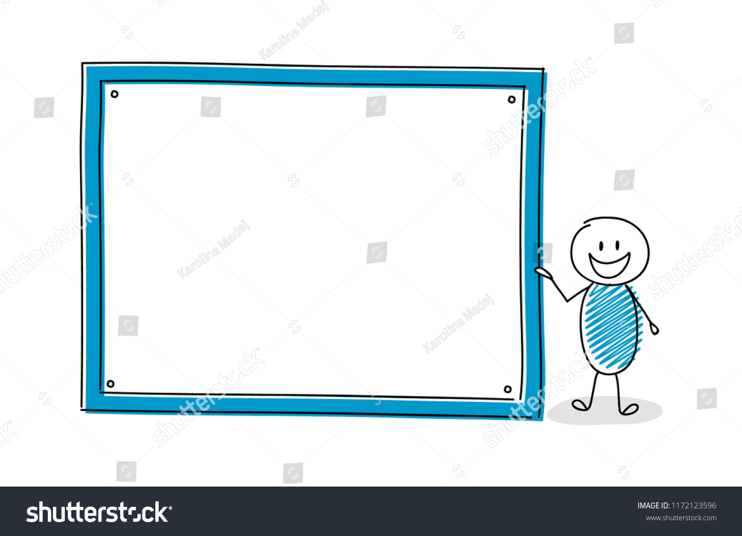 Cartoon Stickman Showing Empty Whiteboard Vector: เวกเตอร์สต็อก (ปลอด ...