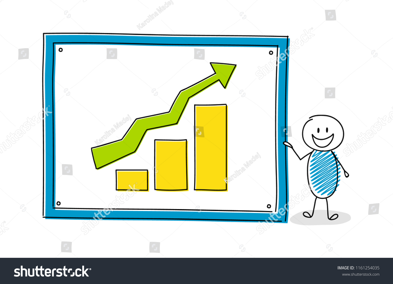 Vektor Stok Cartoon Stickman Showing Graph Columns Vector (Tanpa ...