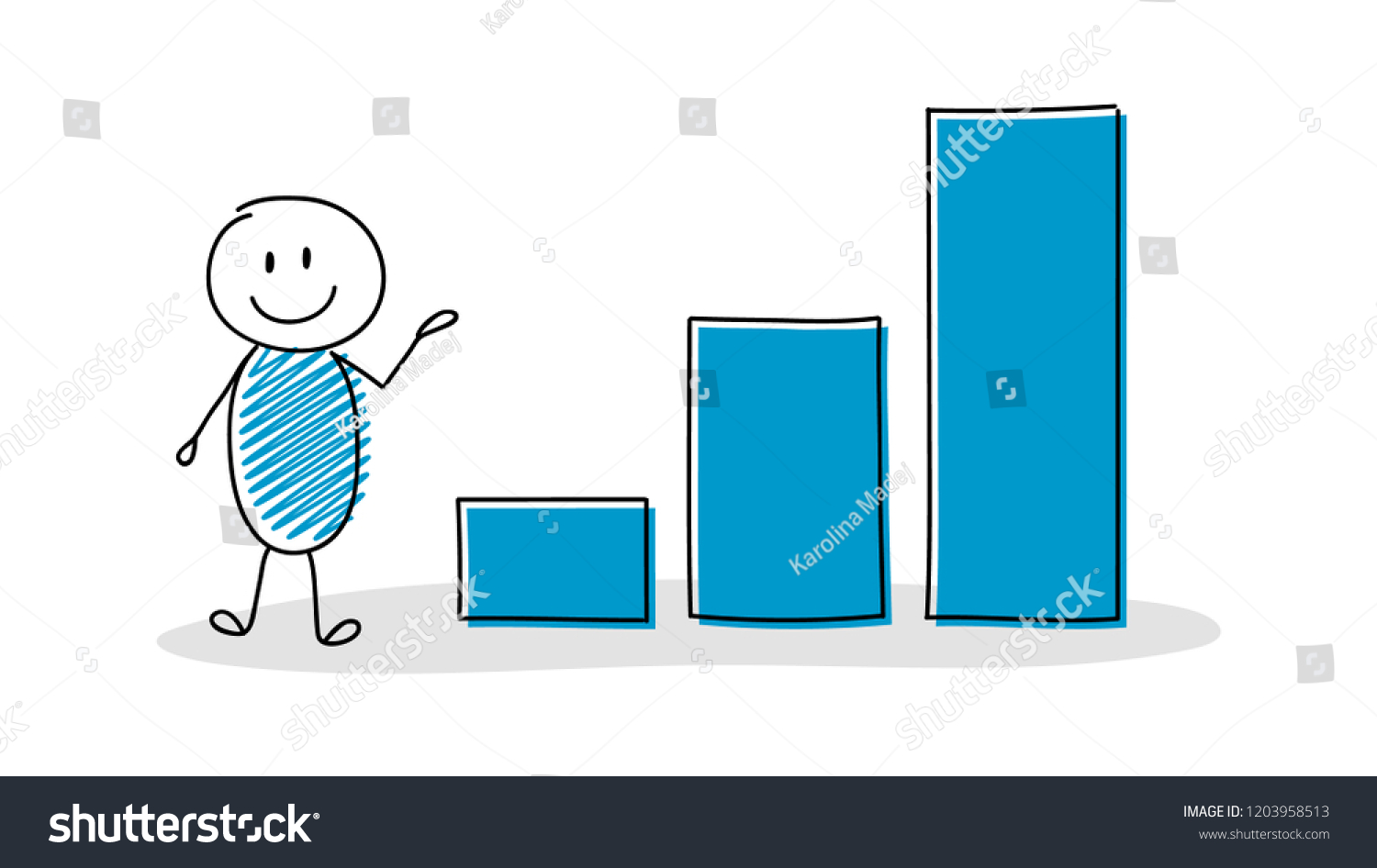 Cartoon Stickman Column Graph Vector 스톡 벡터(로열티 프리) 1203958513 ...