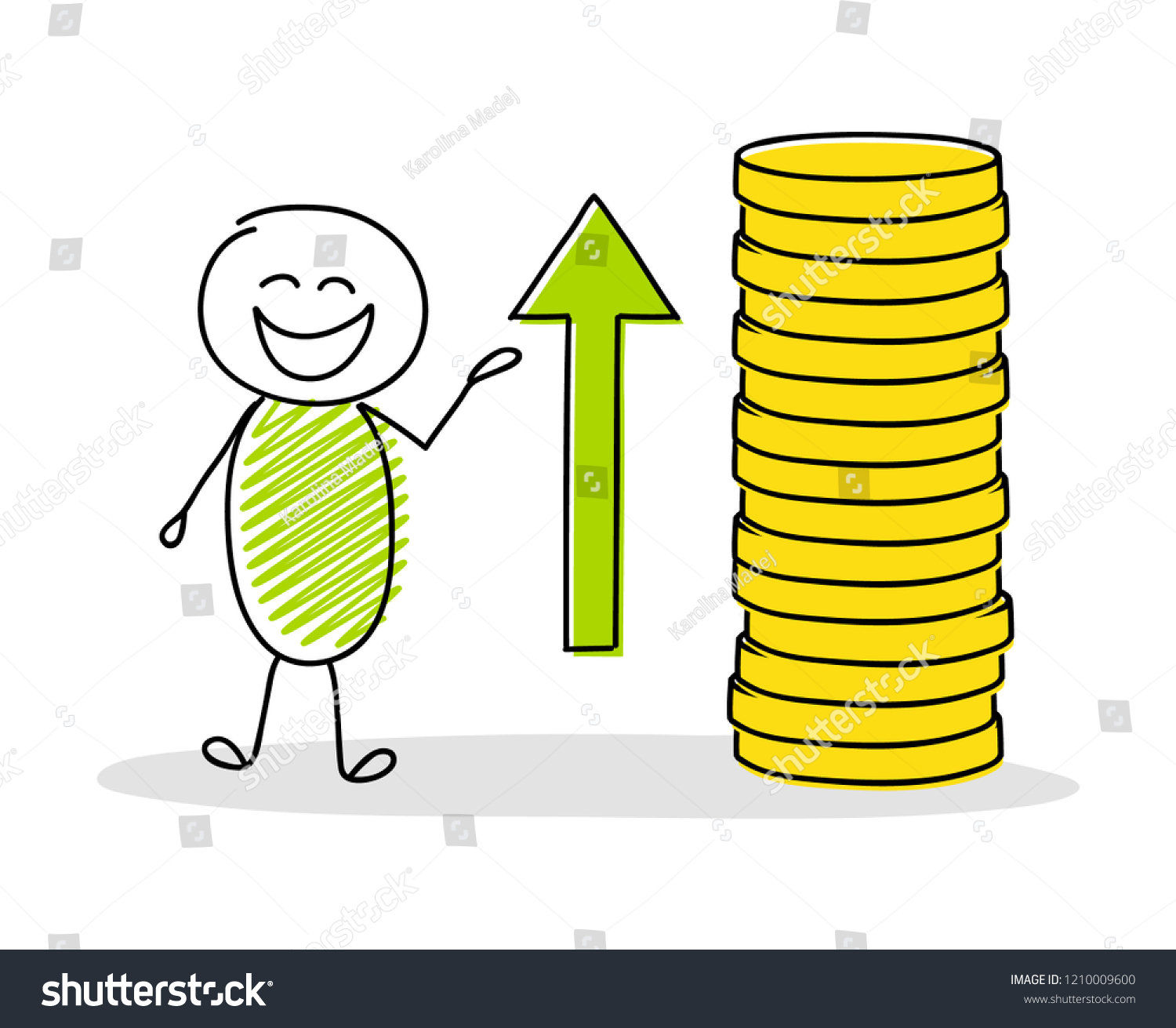 Cartoon Stickman Money Stack Vector: vector de stock (libre de regalías ...