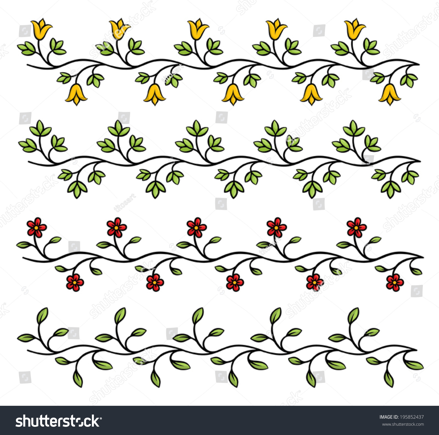 Cartoon Style Flower Border Vector Illustration 库存矢量图（免版税）195852437 ...