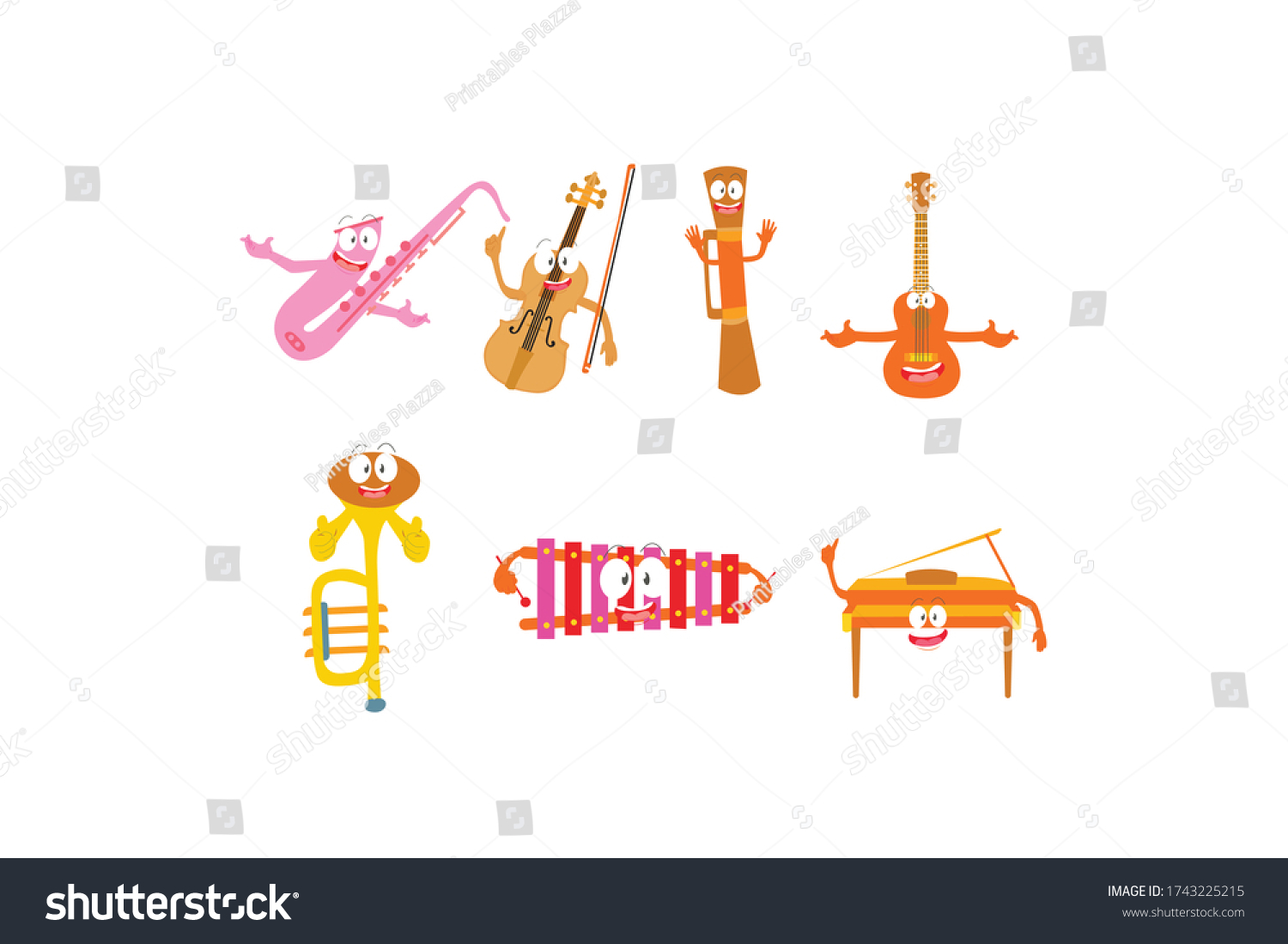 Cartoon Stylized Musical Intruments Vector Illustrations Stock Vector ...