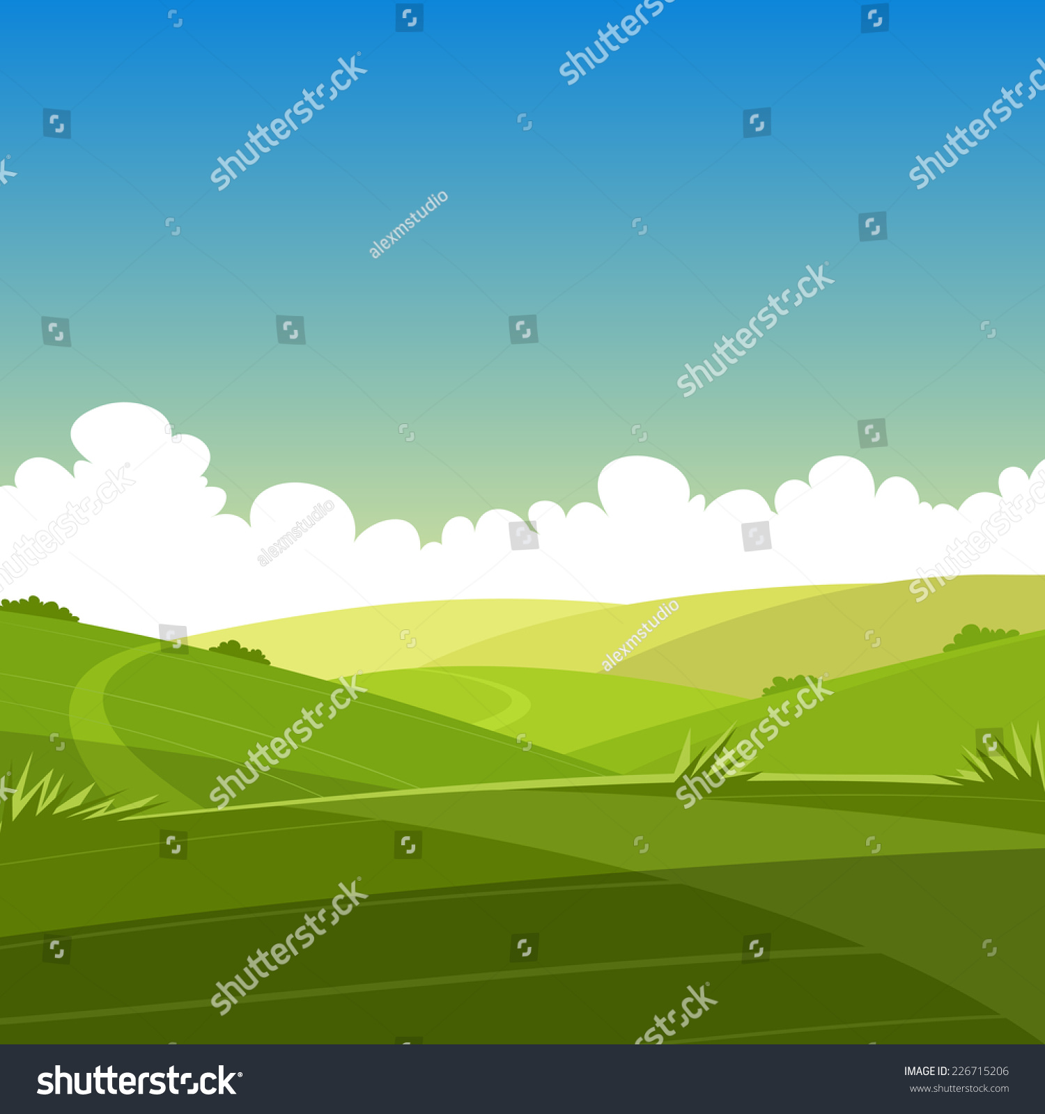 Cartoon Summer Landscape Stock Vector (Royalty Free) 226715206