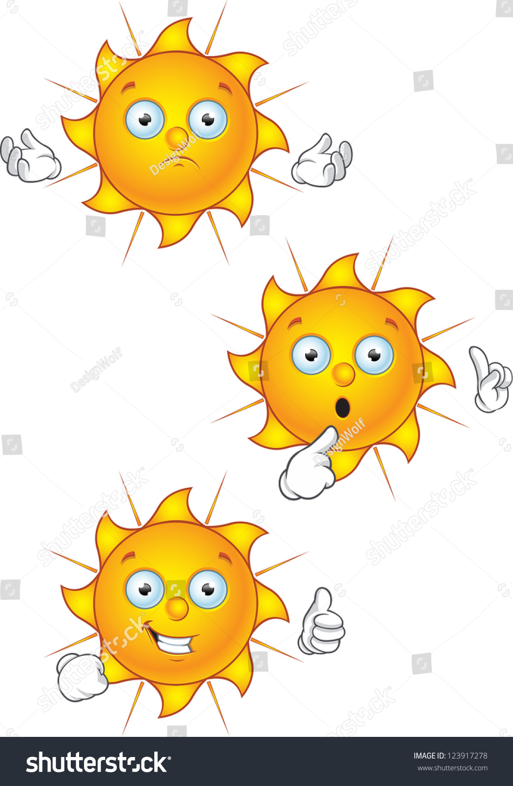 Cartoon Sun Character Set 2: vector de stock (libre de regalías) 123917278