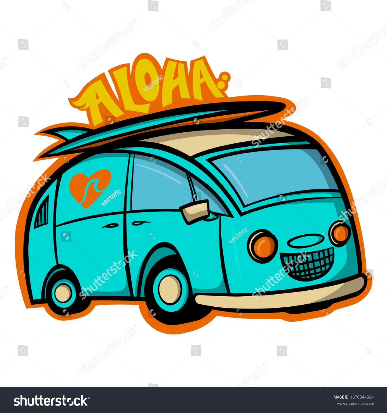 Vektor Stok Cartoon Surf Van Vector Illustration (Tanpa Royalti ...