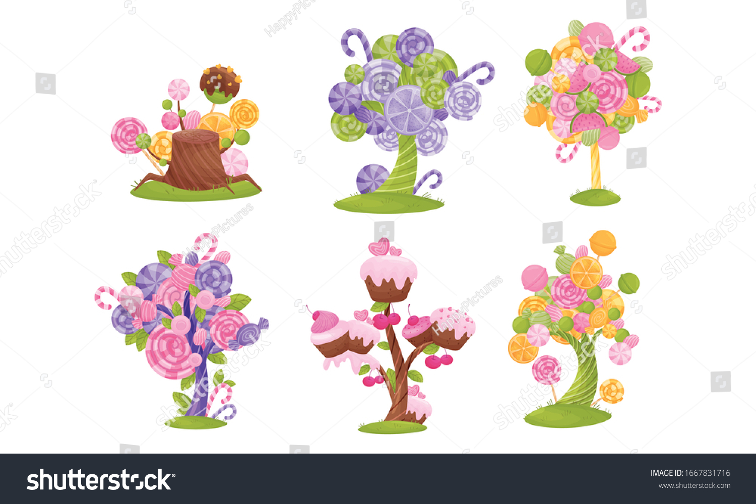 Cartoon Sweet Candy Trees Isolated On Stock Vector (Royalty Free ...