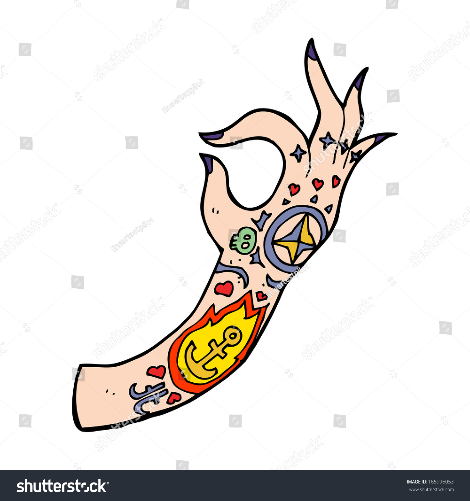 Cartoon Tattoo Arm Stock Vector (Royalty Free) 165996053 | Shutterstock