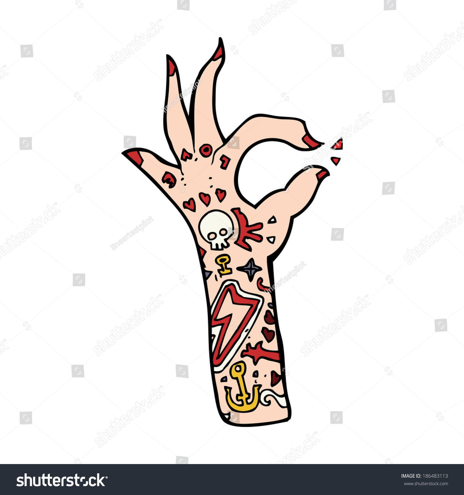 Cartoon Tattoo Arm Stock Vector (Royalty Free) 186483113 | Shutterstock