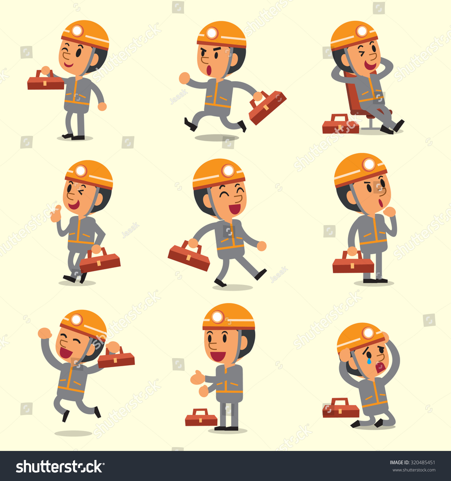 Cartoon Technician Character Poses: เวกเตอร์สต็อก (ปลอดค่าลิขสิทธิ์ ...