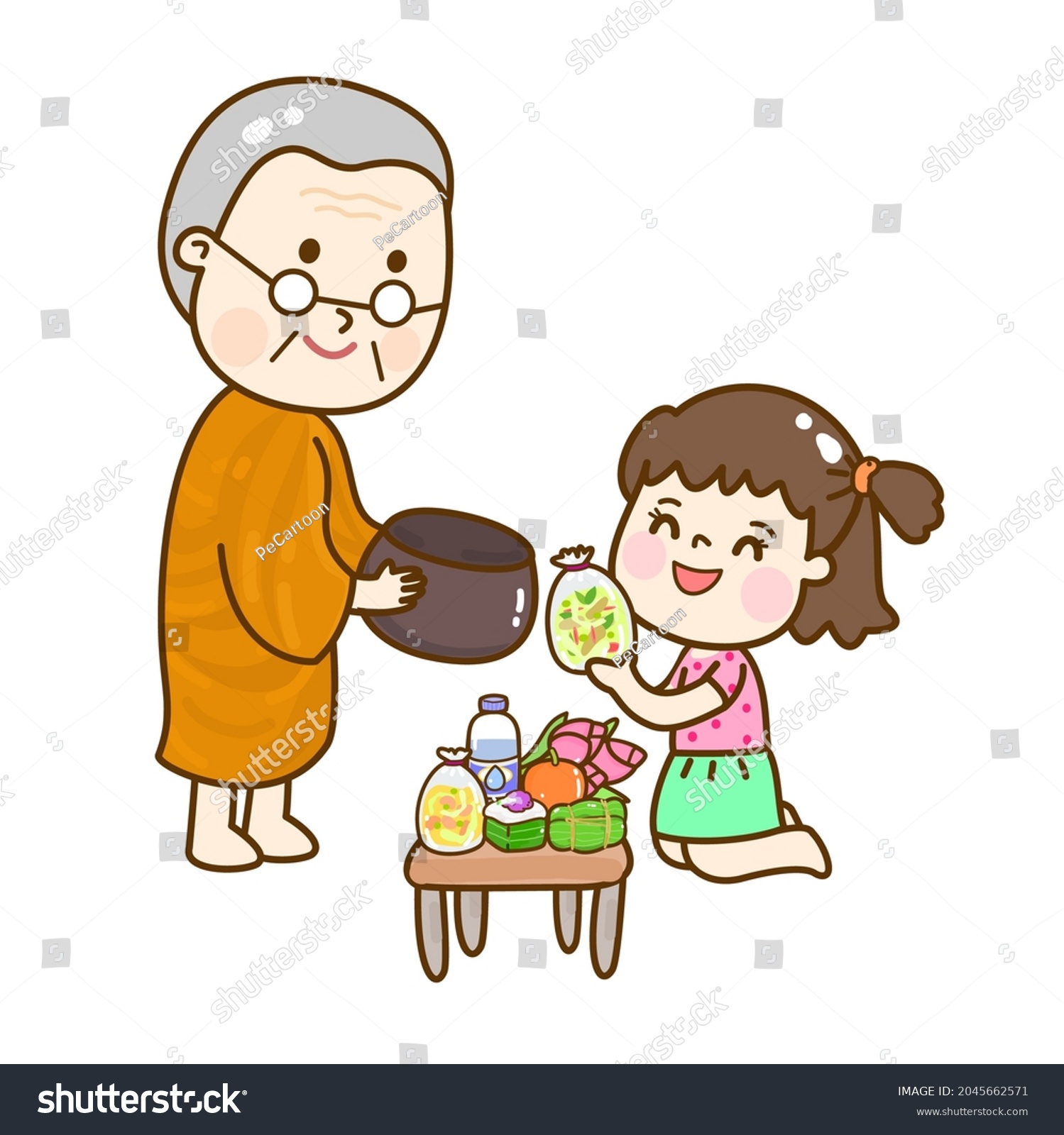 Cartoon Thai Monk Character Vector Stock Vector (Royalty Free ...