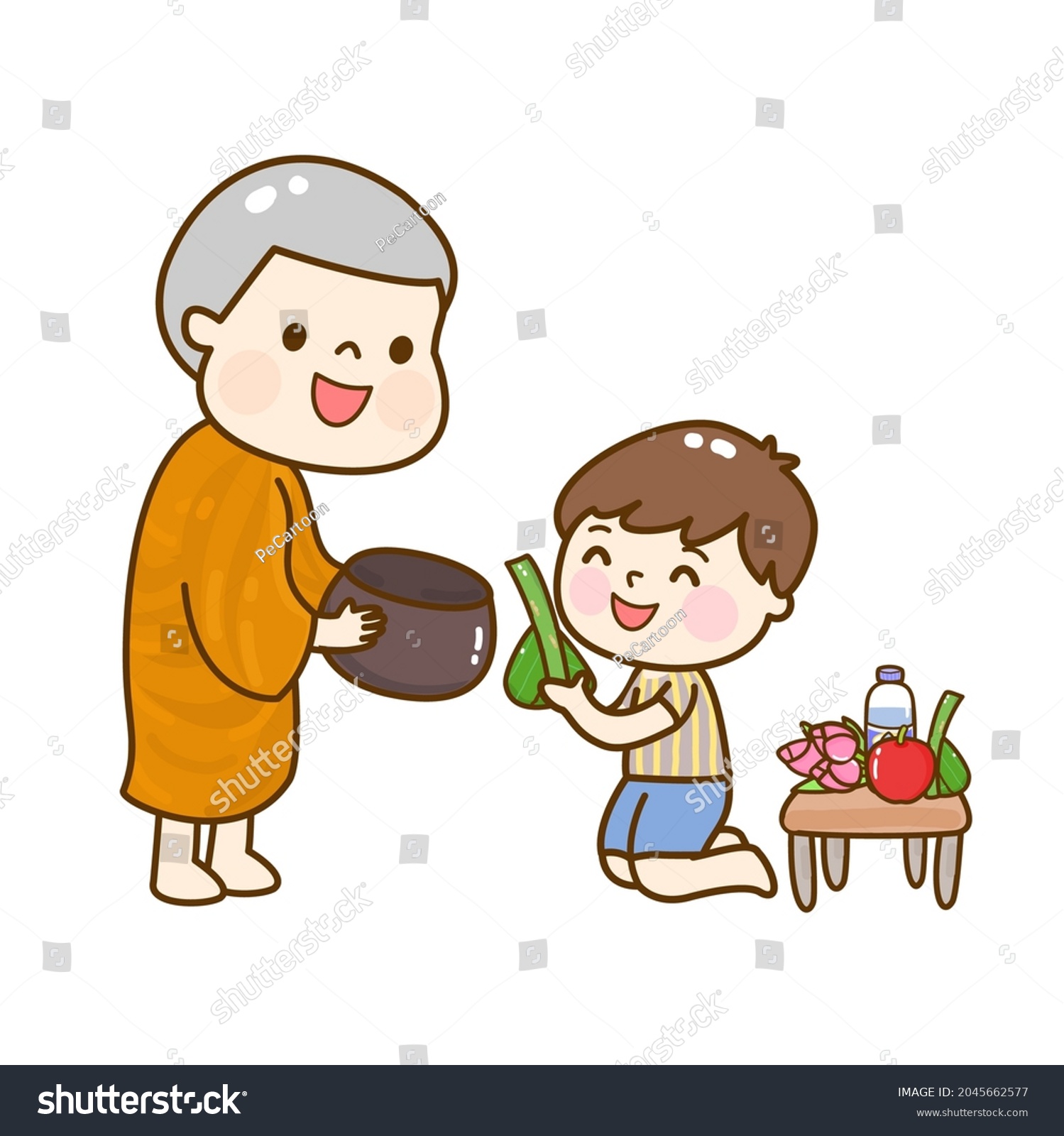 Cartoon Thai Monk Character Vector Stock Vector (Royalty Free ...