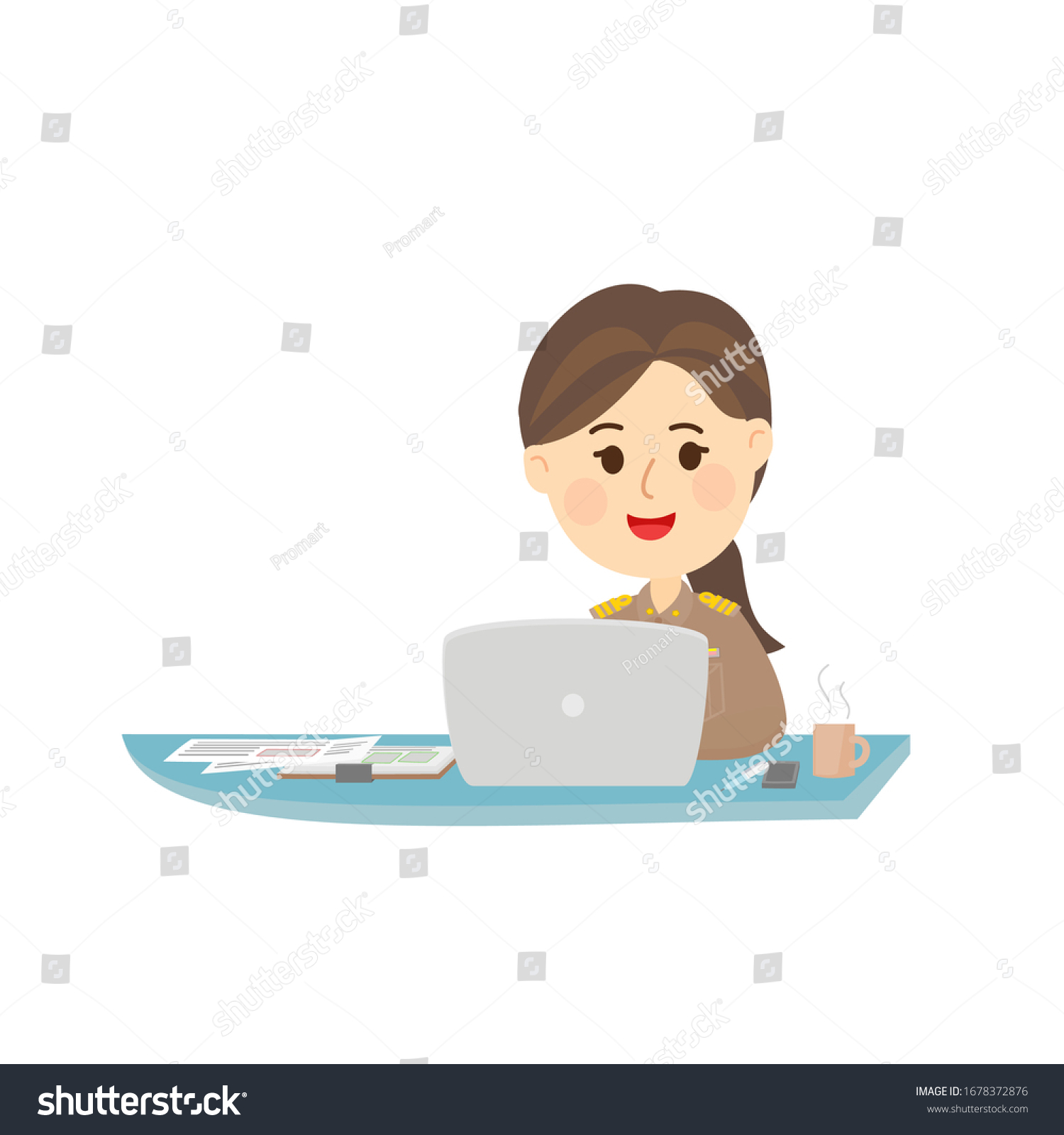 Cartoon Thai Teacher Working Computer Vector Stock Vector (Royalty Free ...