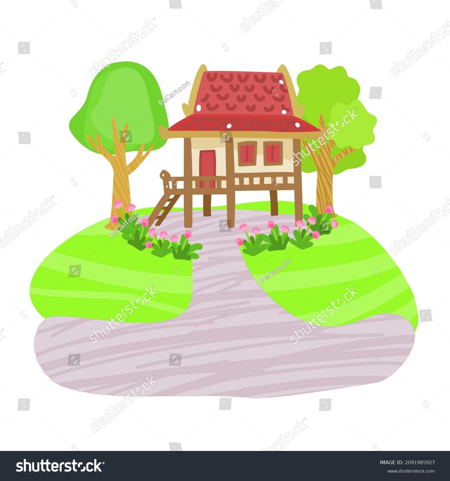 Cartoon Thai Tradition House Vector: เวกเตอร์สต็อก (ปลอดค่าลิขสิทธิ์ ...