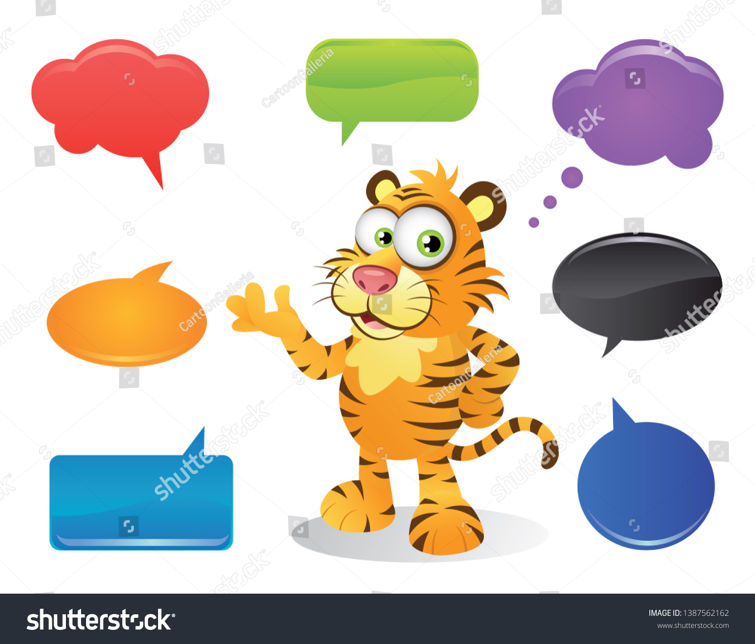 Cartoon Tiger Talking Speech Bubbles: เวกเตอร์สต็อก (ปลอดค่าลิขสิทธิ์ ...
