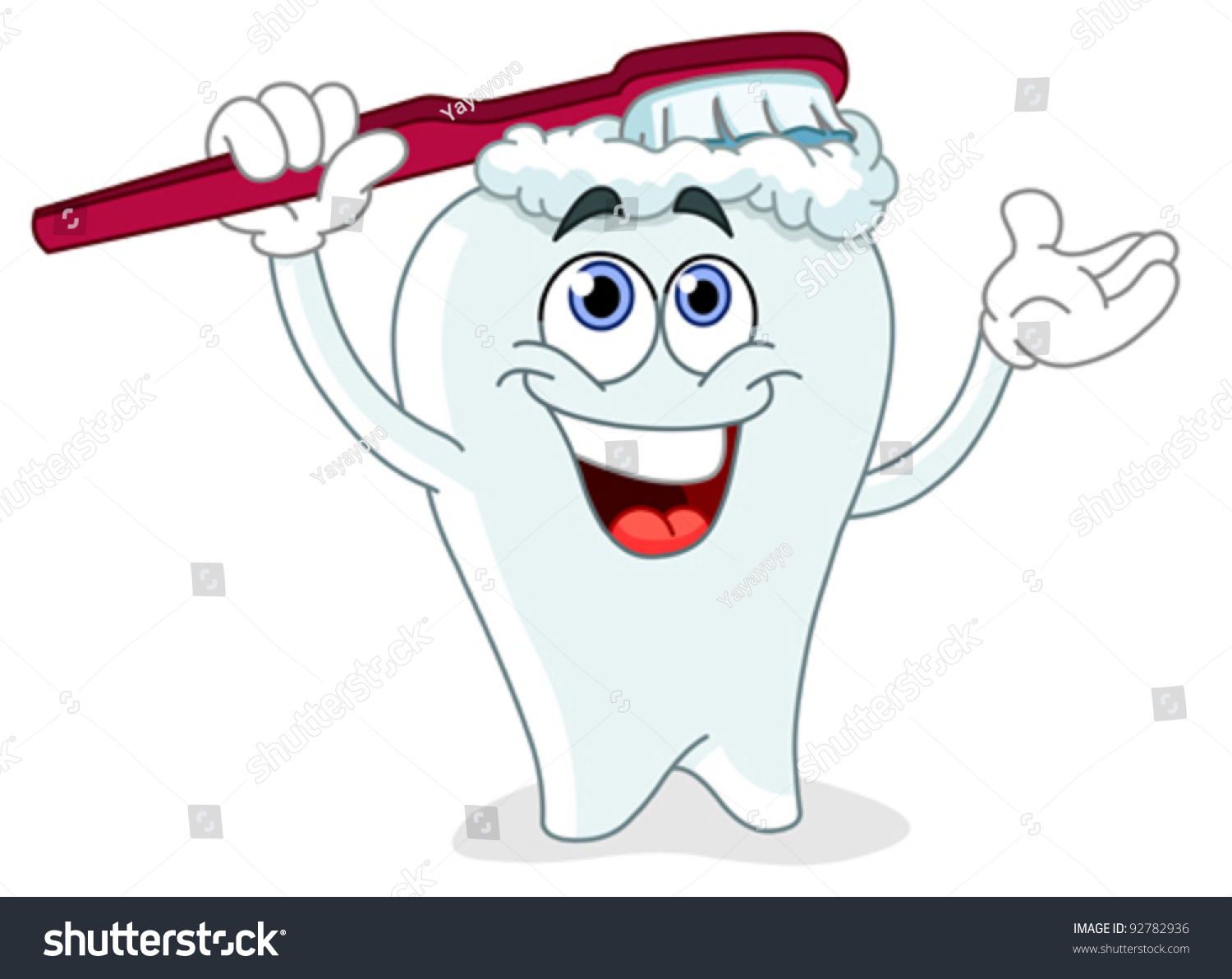 Cartoon Tooth Brushing Itself Stok Vektör (Telifsiz) 92782936 ...