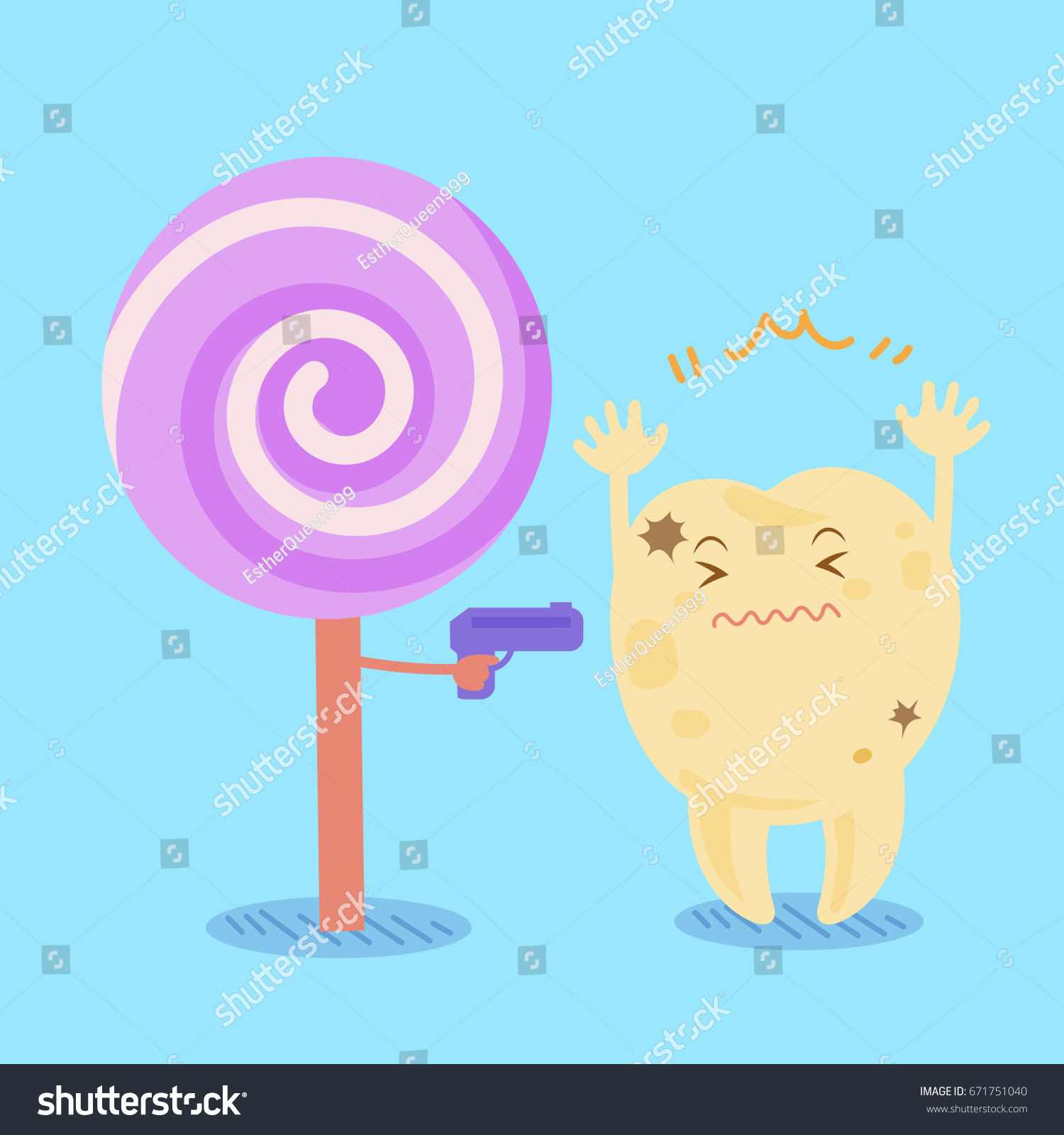 Cartoon Tooth Decay Feel Afraid Candy Stock Vector (Royalty Free) 671751040