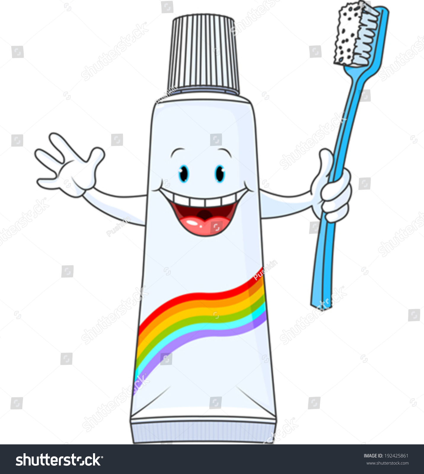 Vektor Stok Cartoon Toothpaste Character Holding Toothbrush (Tanpa ...