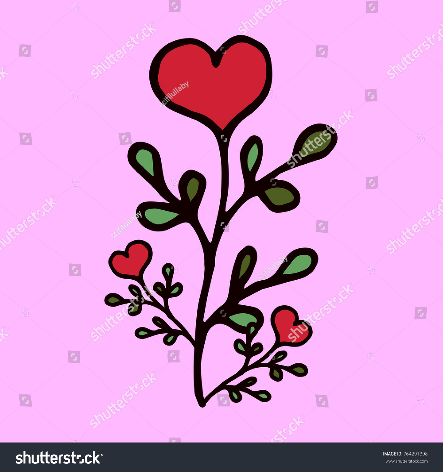 Vektor Stok Cartoon Tree Hearts Vector (Tanpa Royalti) 764291398 ...