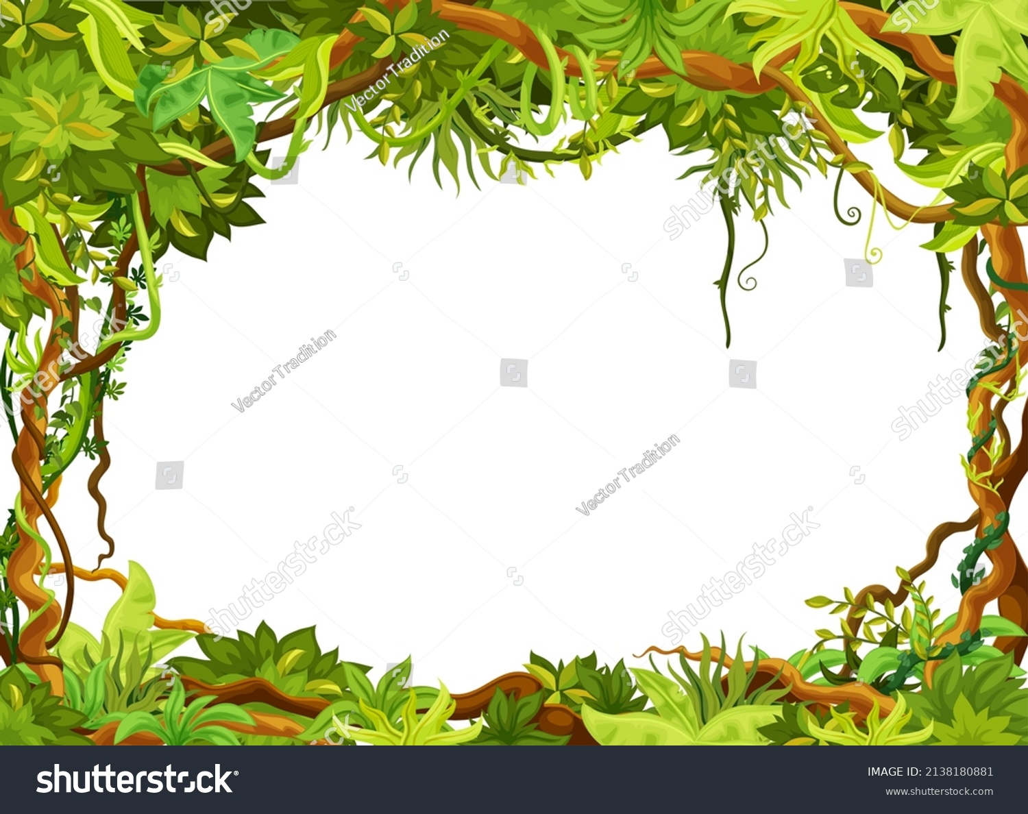 Cartoon Tropical Jungle Frame Liana Branch Stock Vector Royalty Free 2138180881 Shutterstock