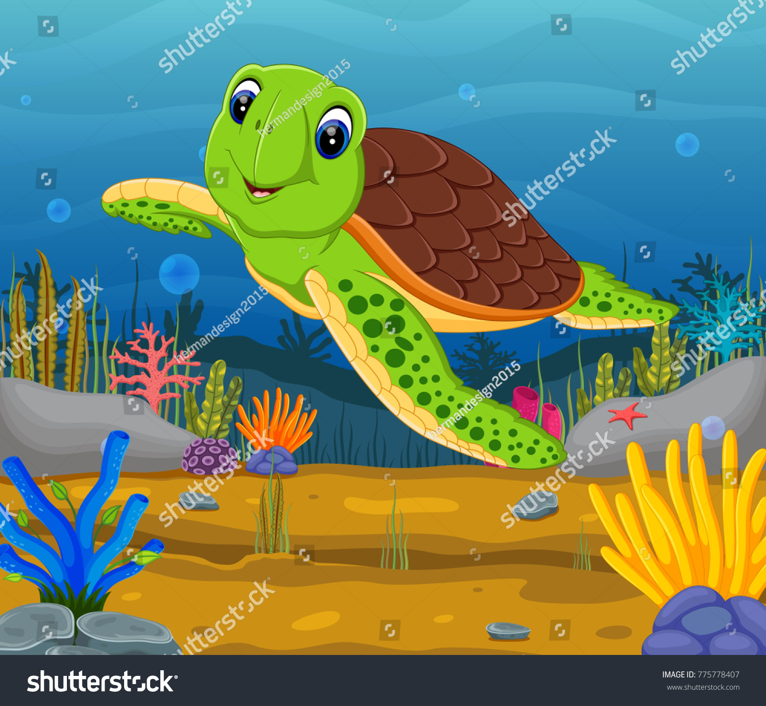 Cartoon Turtle Underwater Stock Vector (Royalty Free) 775778407