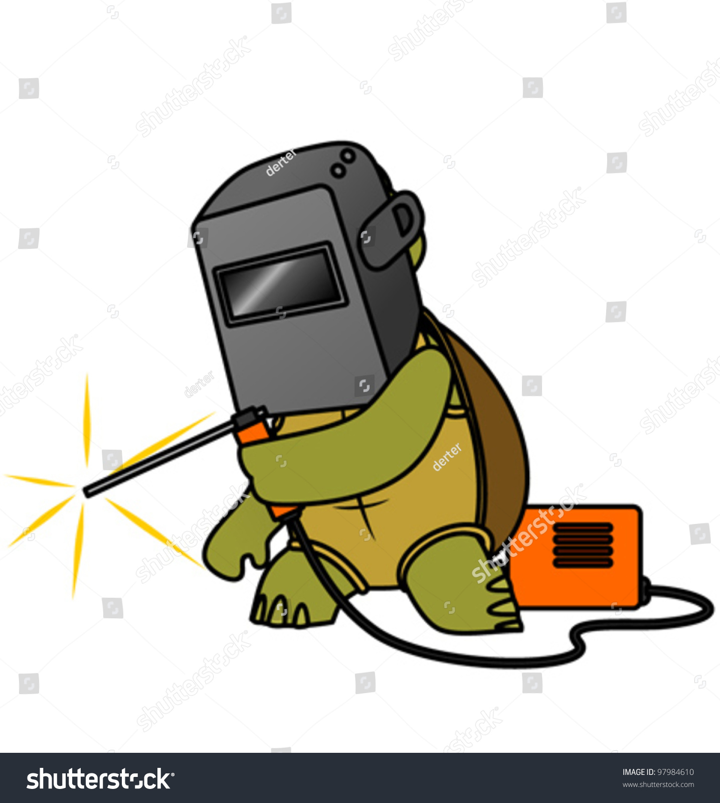 Cartoon Turtle Welder: vector de stock (libre de regalías) 97984610