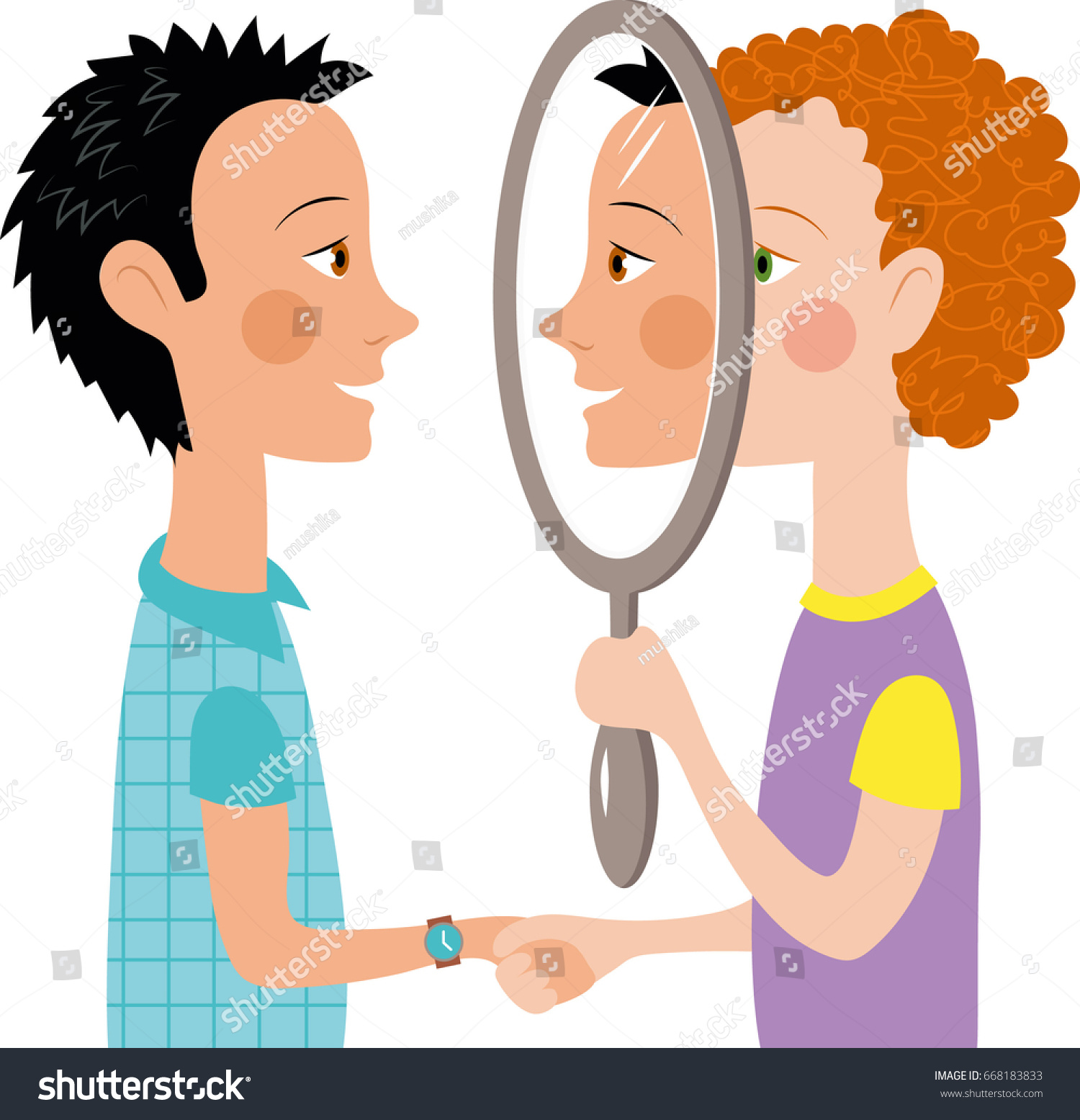 Cartoon Two People Talking Mirror Stock Vector (Royalty Free) 668183833