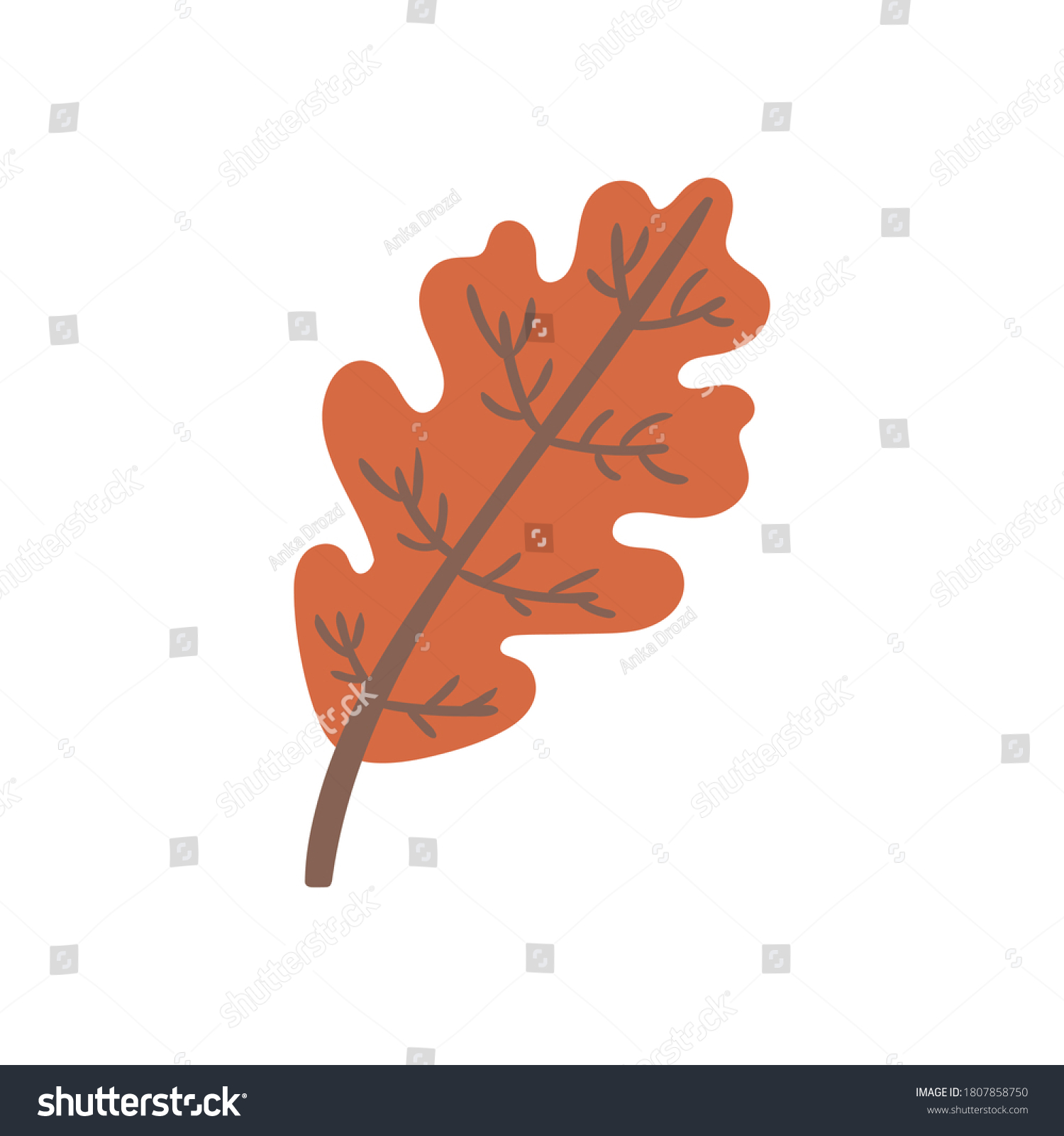 Cartoon Vector Autumn Oak Leaf Stock Vector (Royalty Free) 1807858750