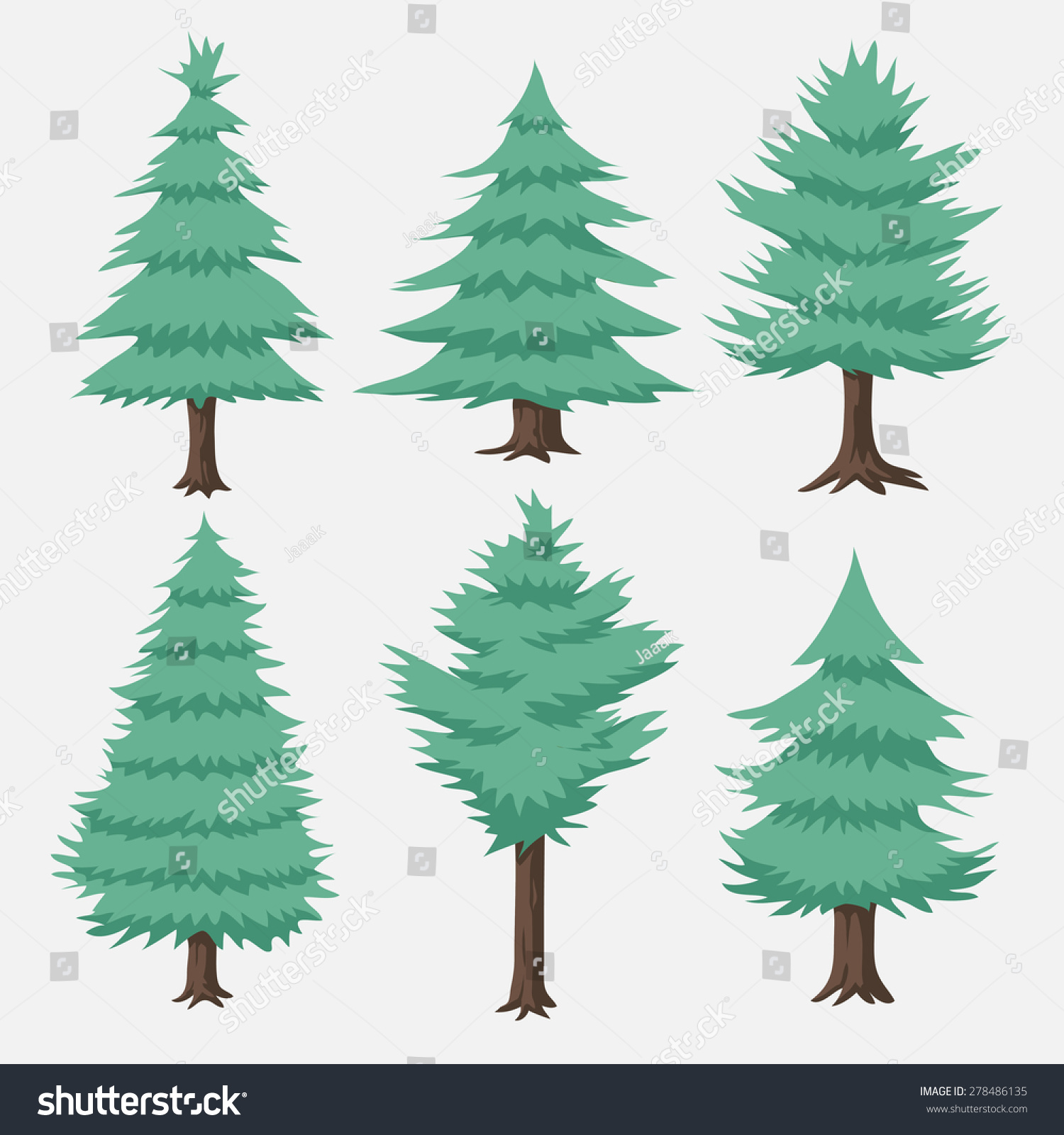 Cartoon Vector Blue Green Tree Collection Stock Vector (Royalty Free ...