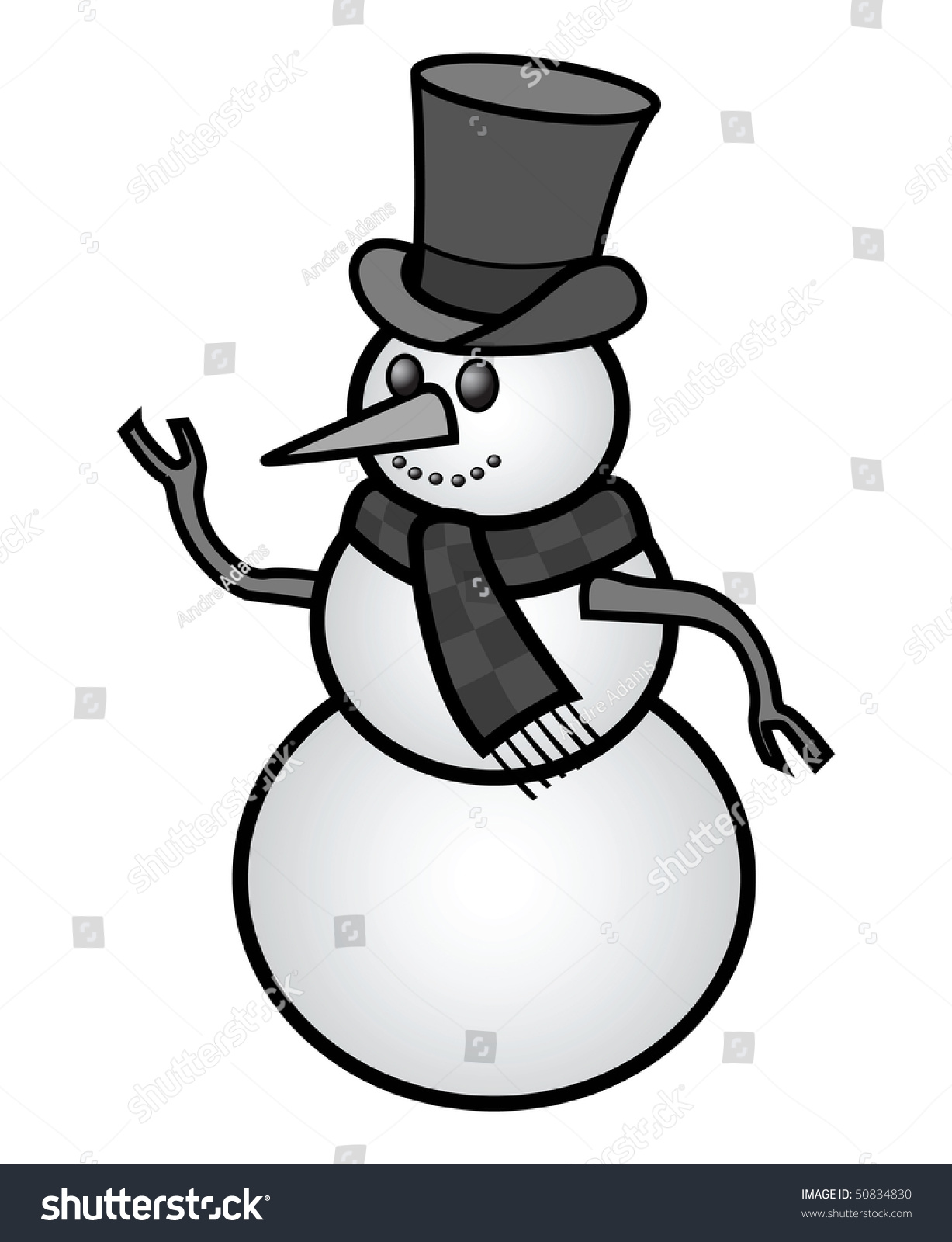 Cartoon Vector Gray Scale Illustration Snowman: vector de stock (libre ...