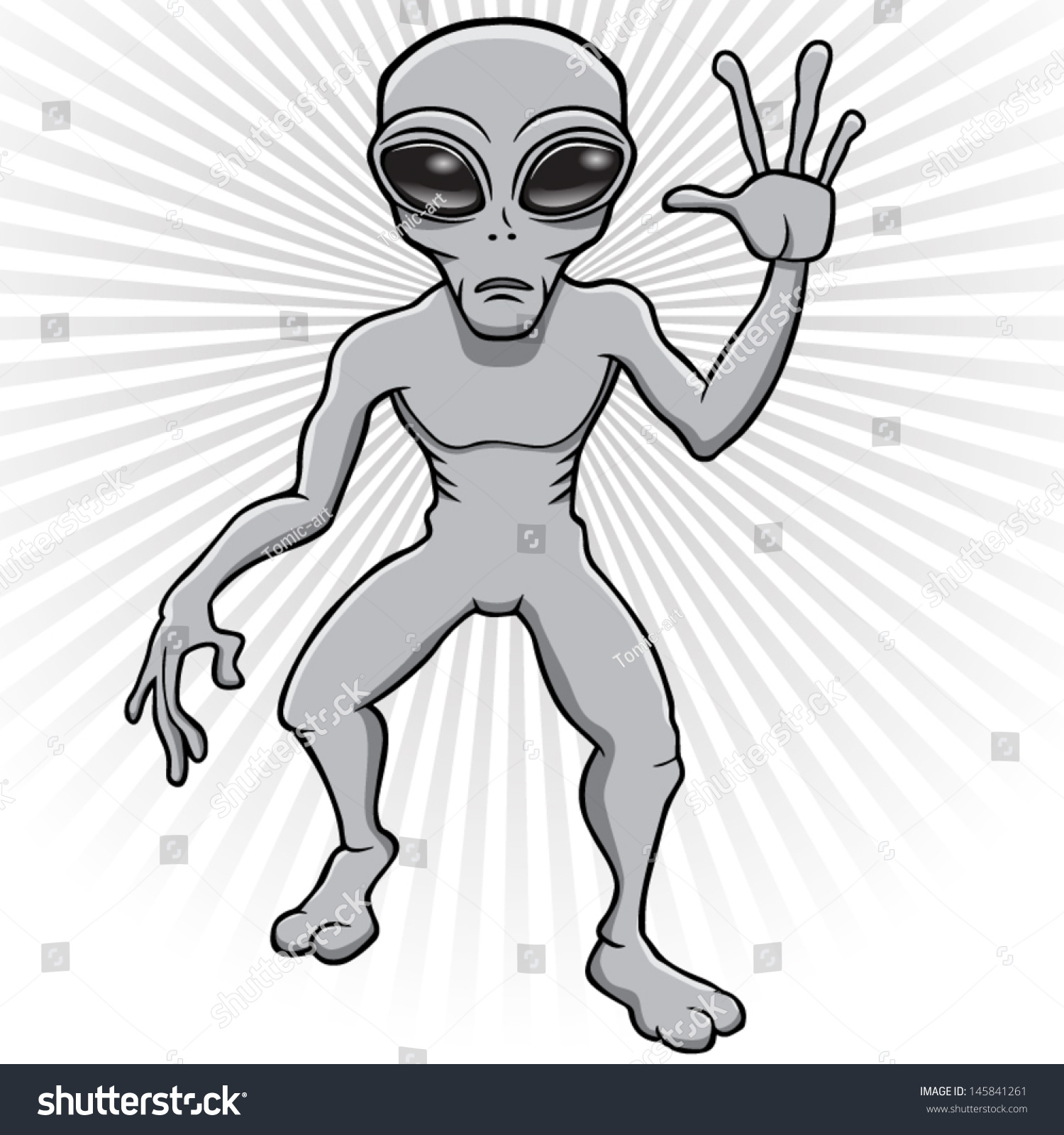 Cartoon Vector Grey Alien Greeting. - 145841261 : Shutterstock