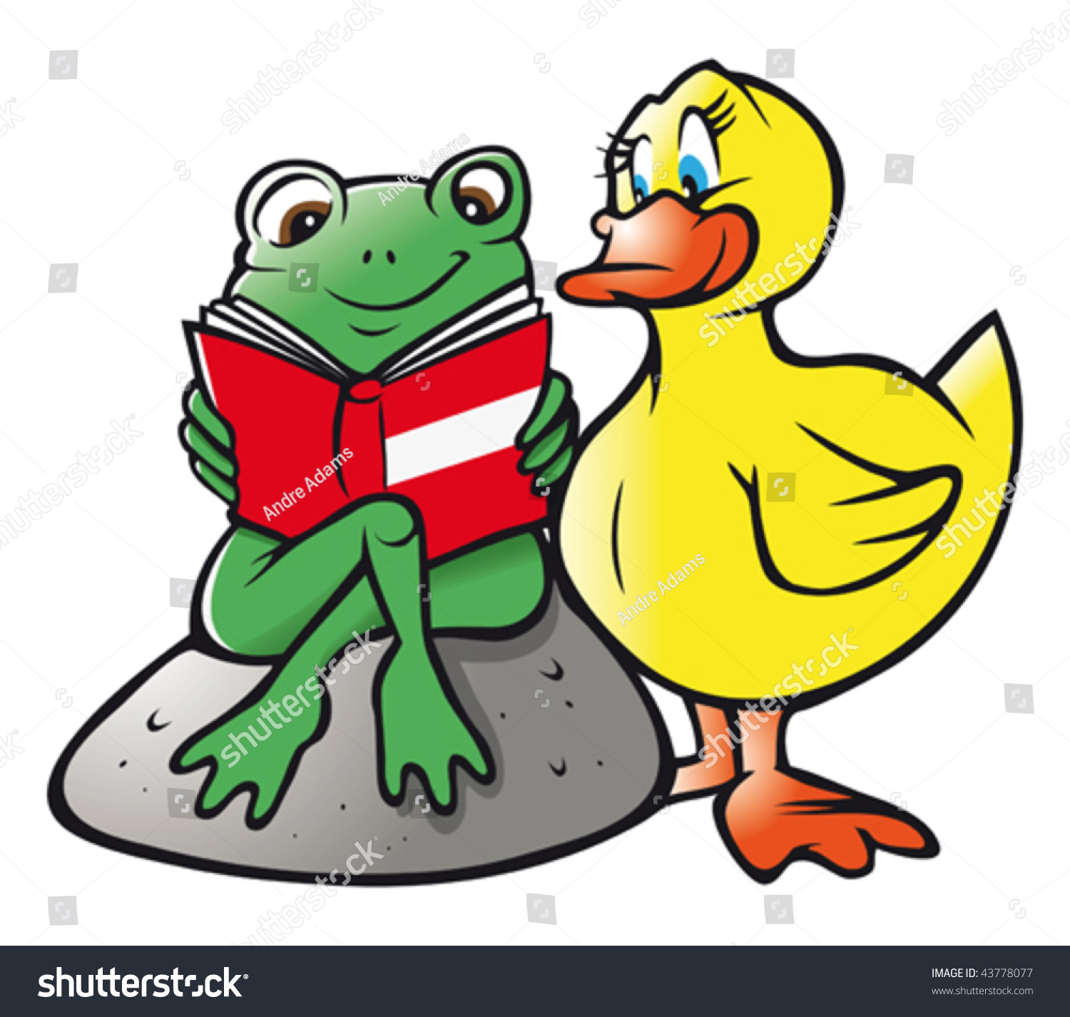 Cartoon Vector Illustration Frog Duck Reading Stock Vector (Royalty ...