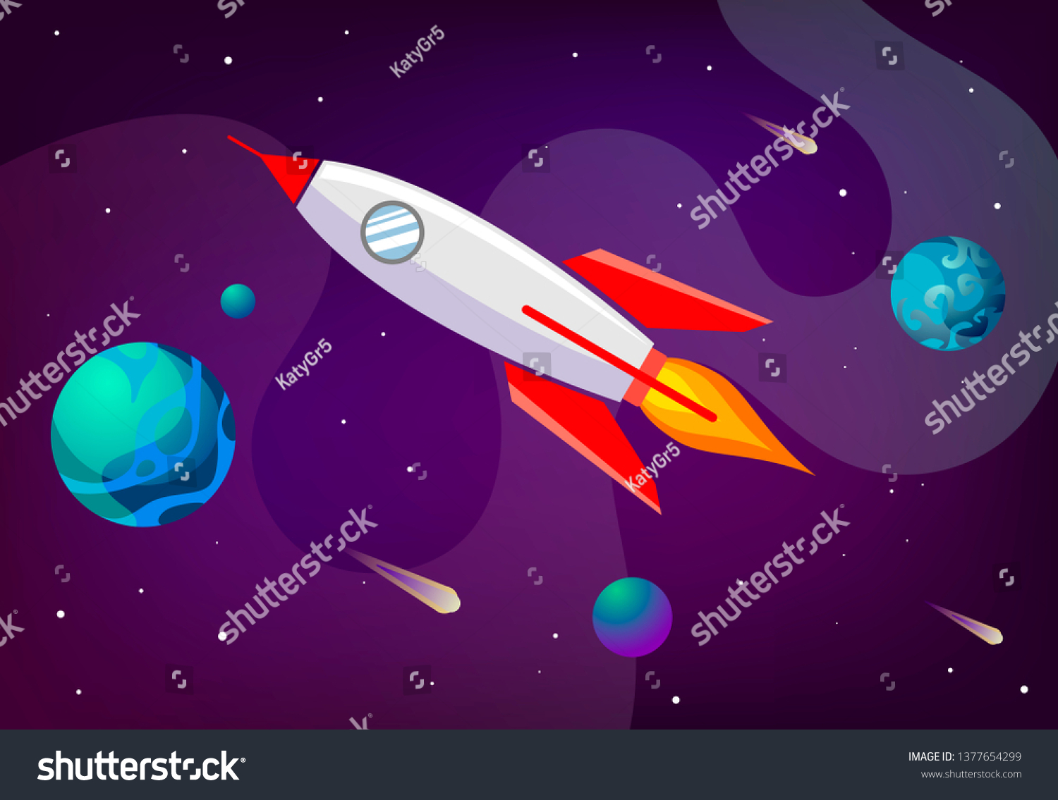 Cartoon Vector Illustration Galaxy Rocket Vector Stock Vector (Royalty ...