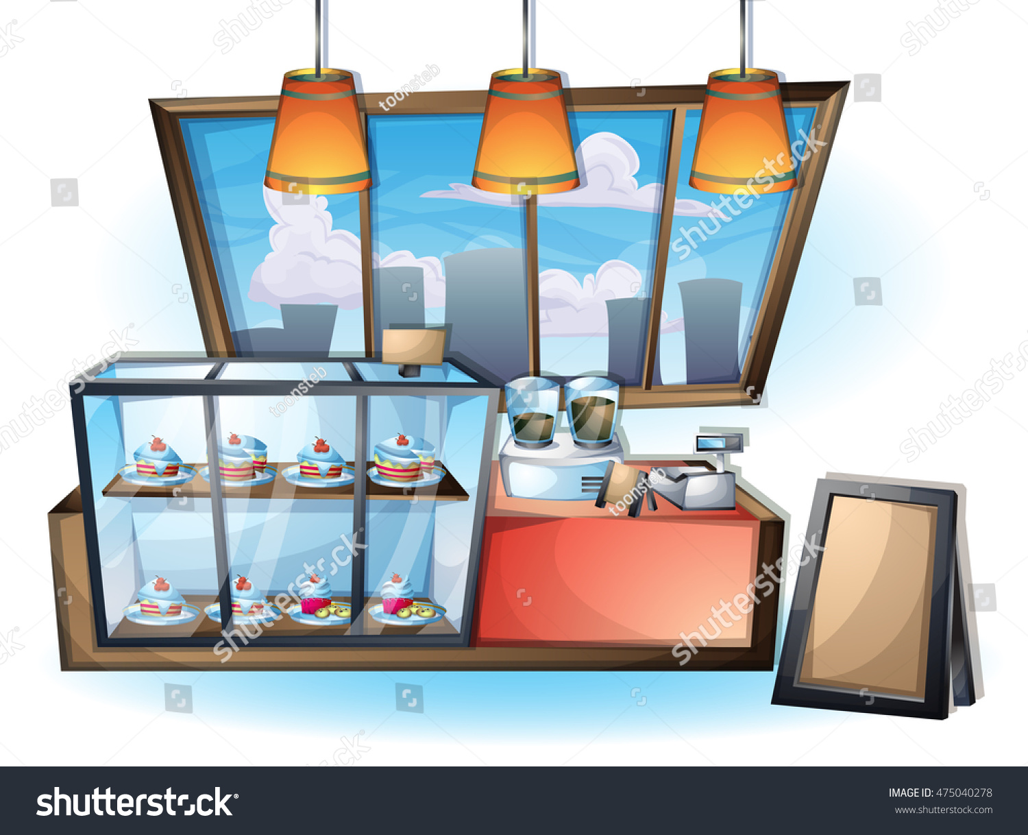 Cartoon Vector Illustration Interior Cafe Object 스톡 벡터(로열티 프리 ...