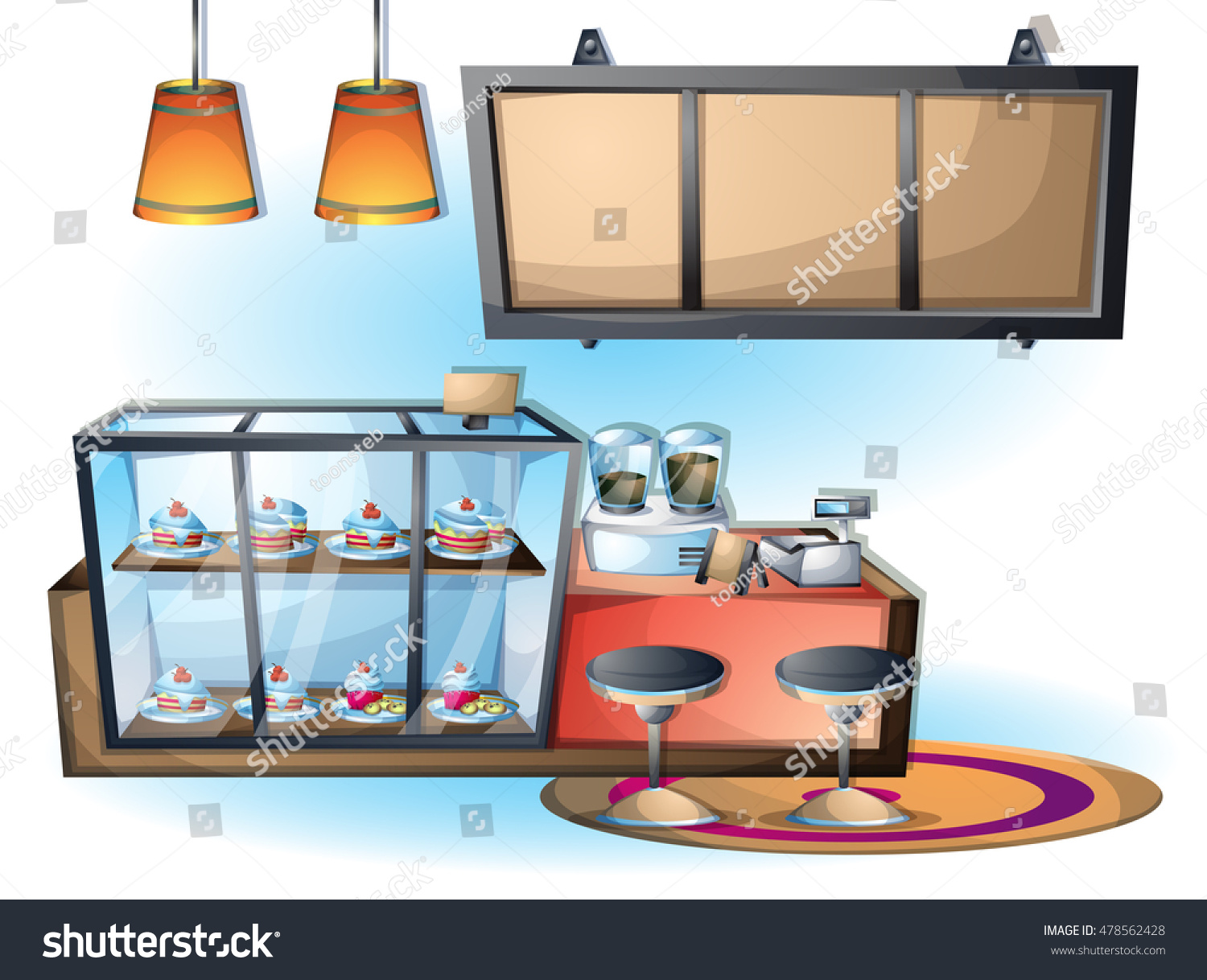 Cartoon Vector Illustration Interior Cafe Object: vector de stock ...