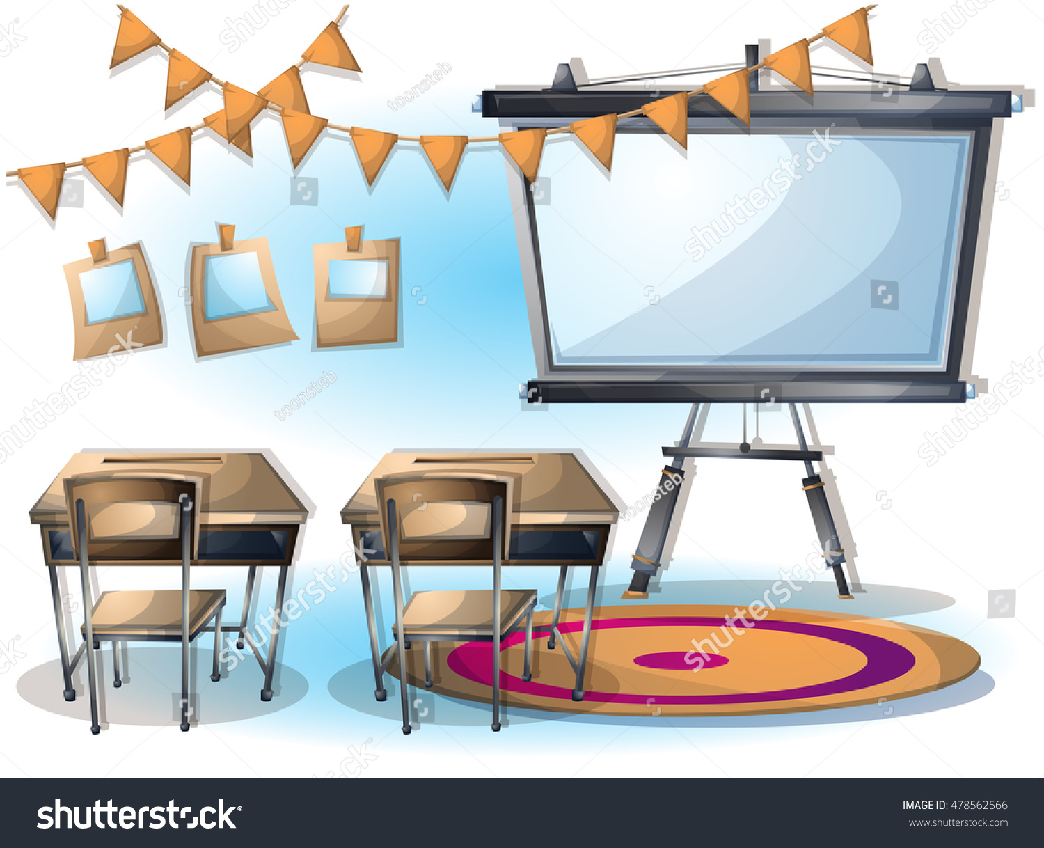 Vektor Stok Cartoon Vector Illustration Interior Classroom Object ...