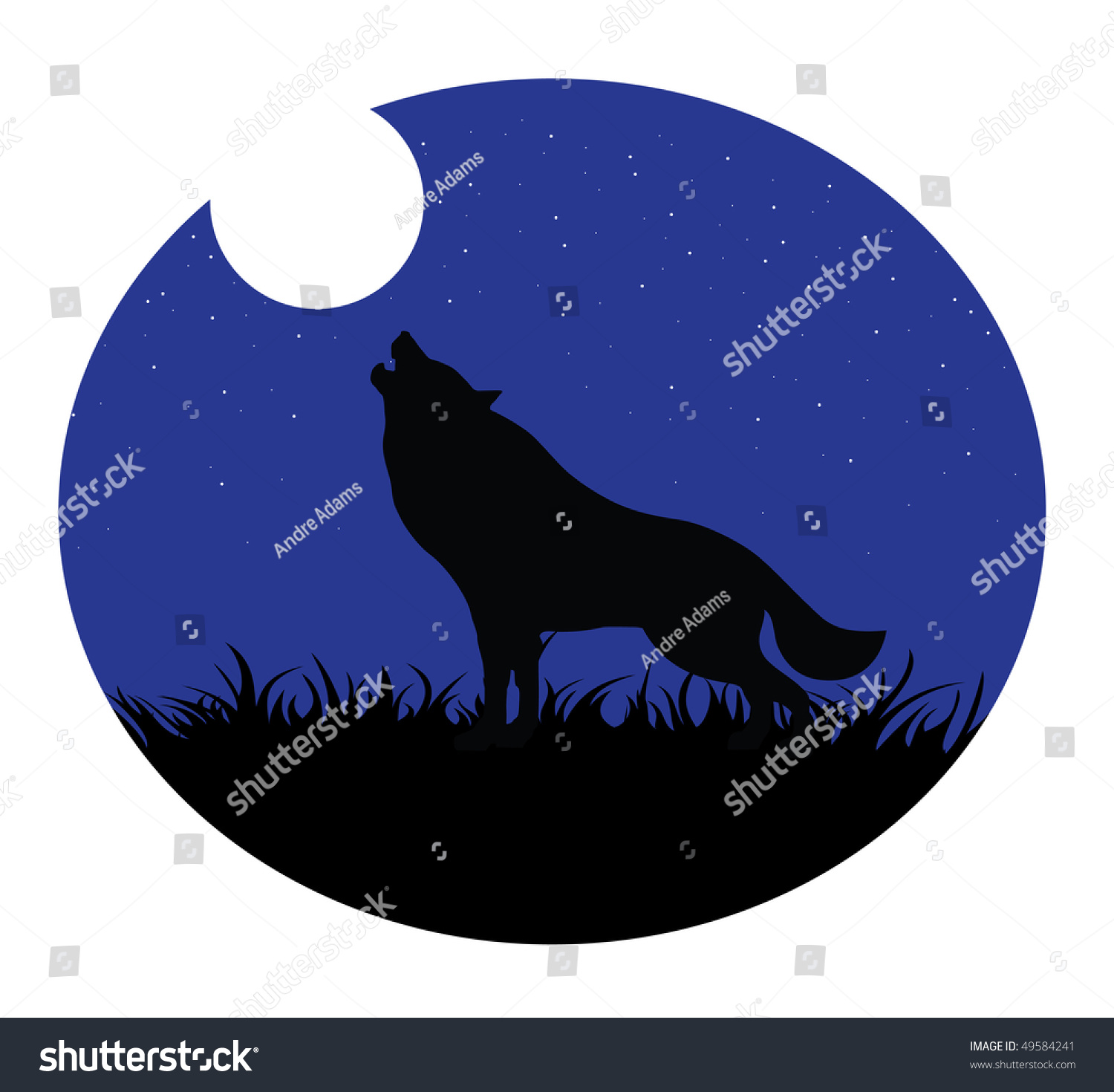 Cartoon Wolf And Moon