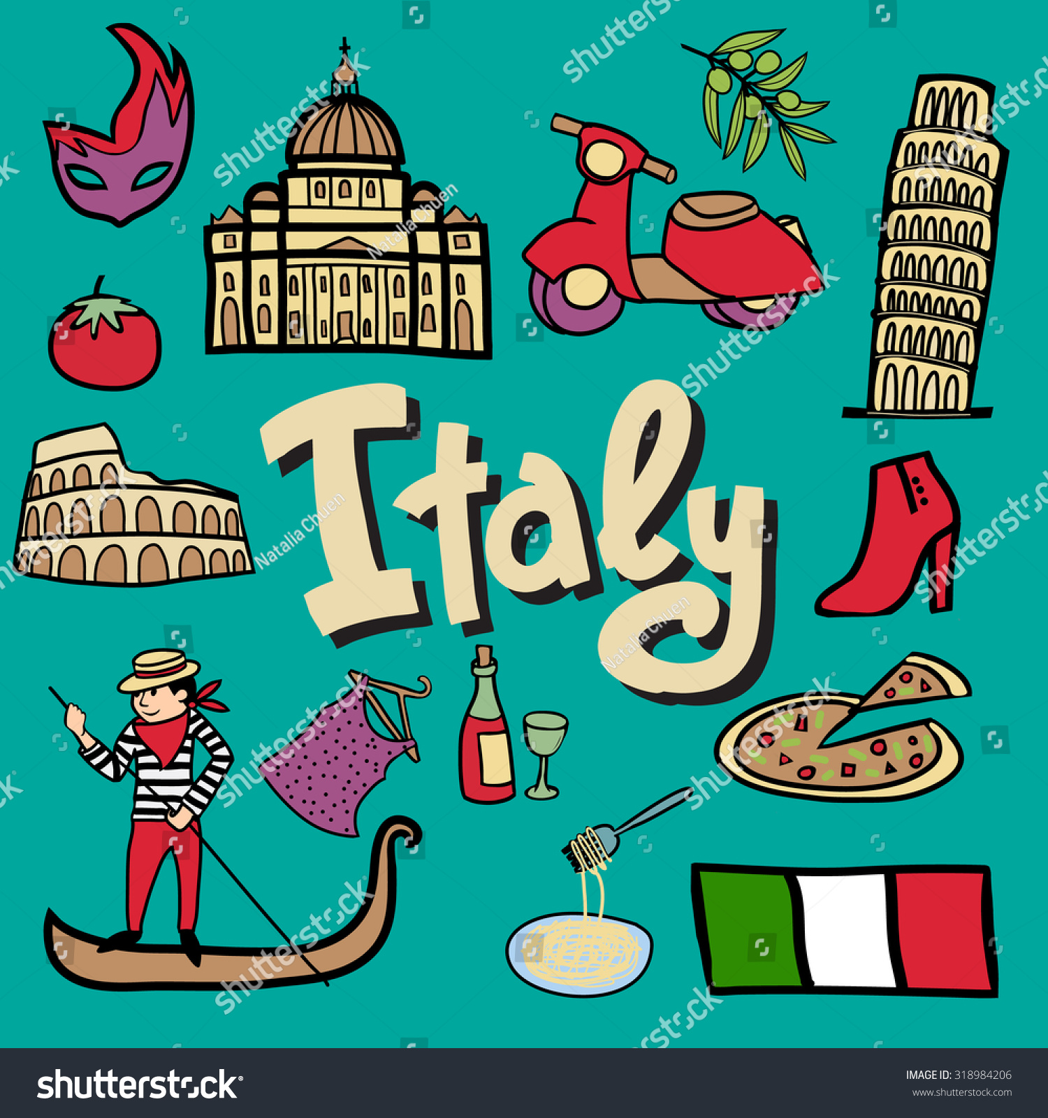 Cartoon Vector Set Italian Elements Stock Vector (Royalty Free ...