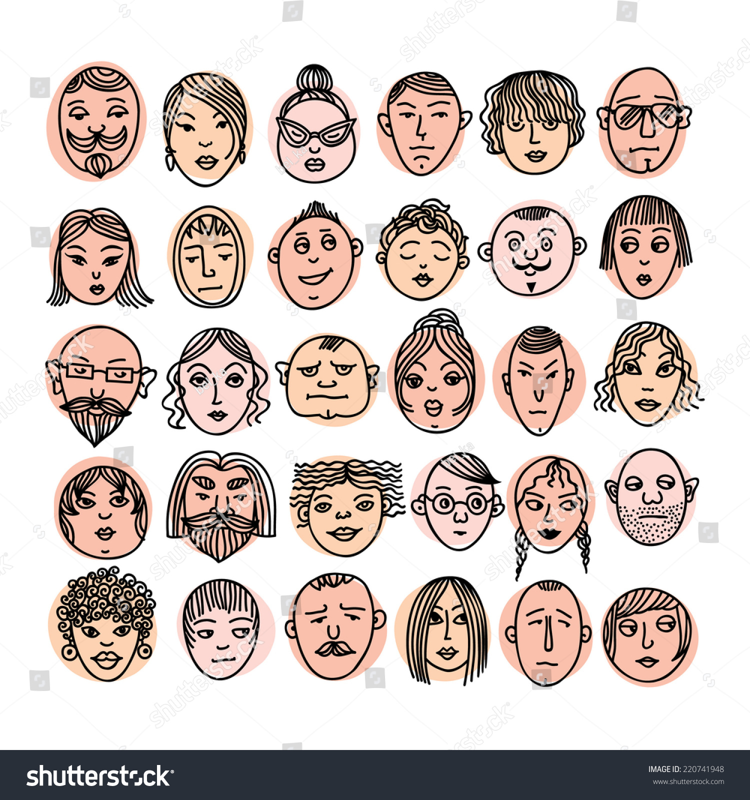 Cartoon Vector Set People Faces Stock Vector (Royalty Free) 220741948 ...