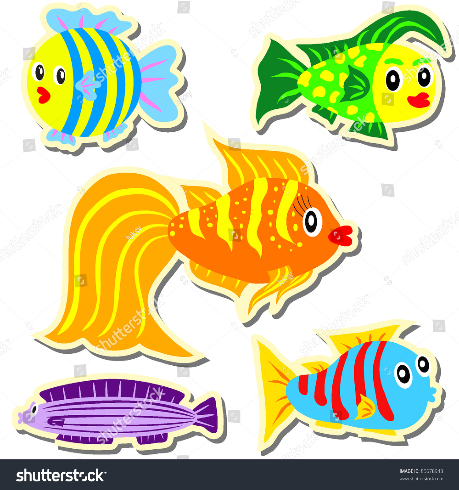 Cartoon Vector Stickers Fish Set Eps8: เวกเตอร์สต็อก (ปลอดค่าลิขสิทธิ์ ...