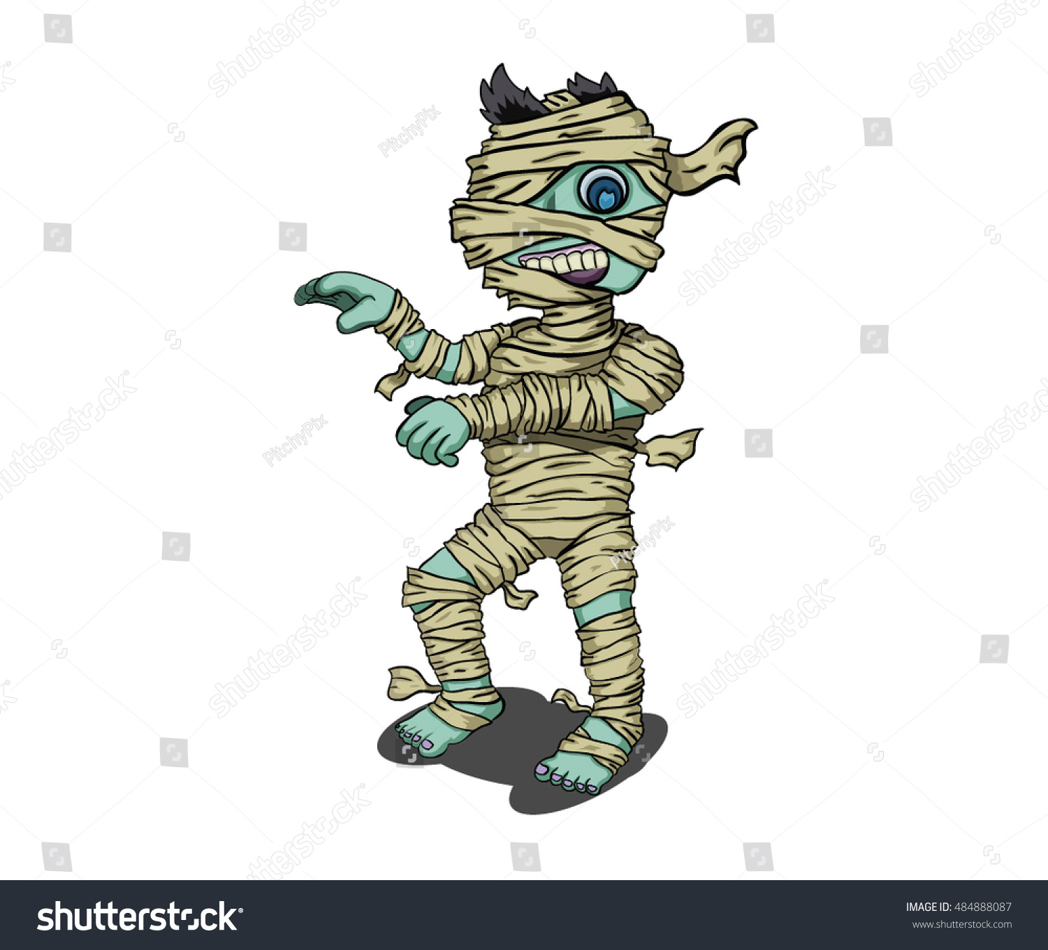 Cartoon Vector Walking Mummy On White Stock Vector (Royalty Free) 484888087