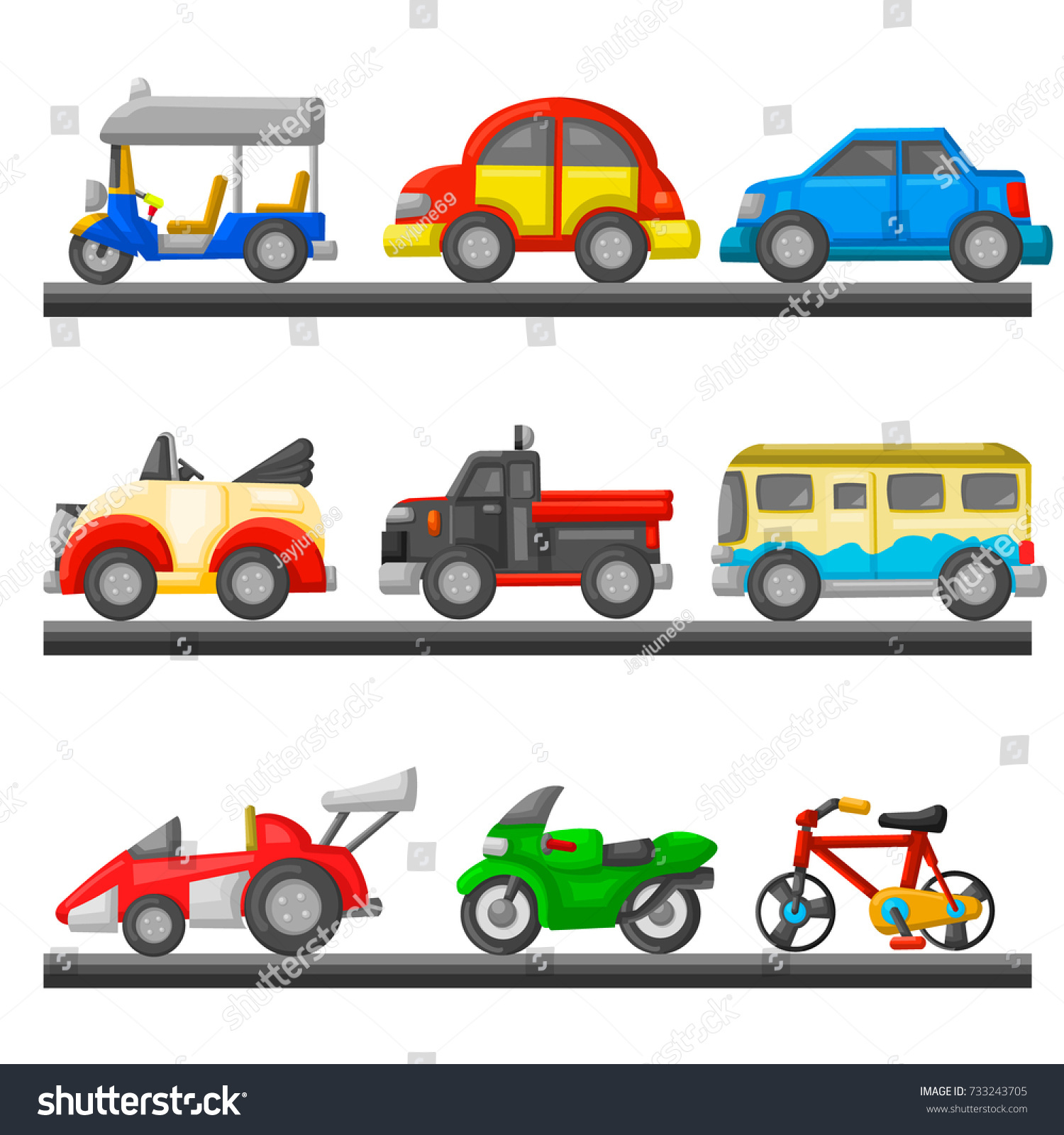 Cartoon Vehicle Vector Set Stock Vector (Royalty Free) 733243705 ...