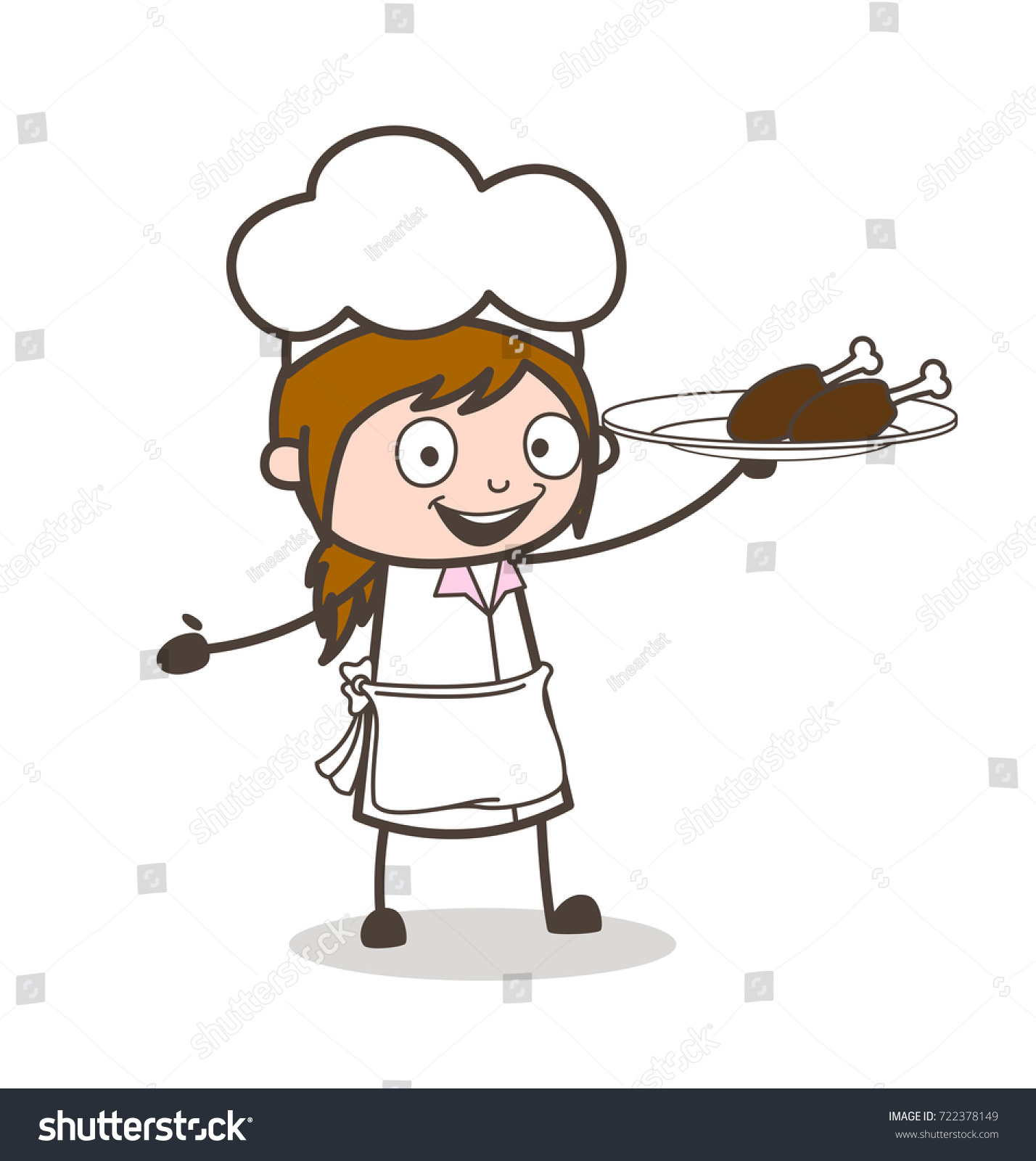 Cartoon Waitress Presenting Chicken Vector Illustration Stock Vector ...