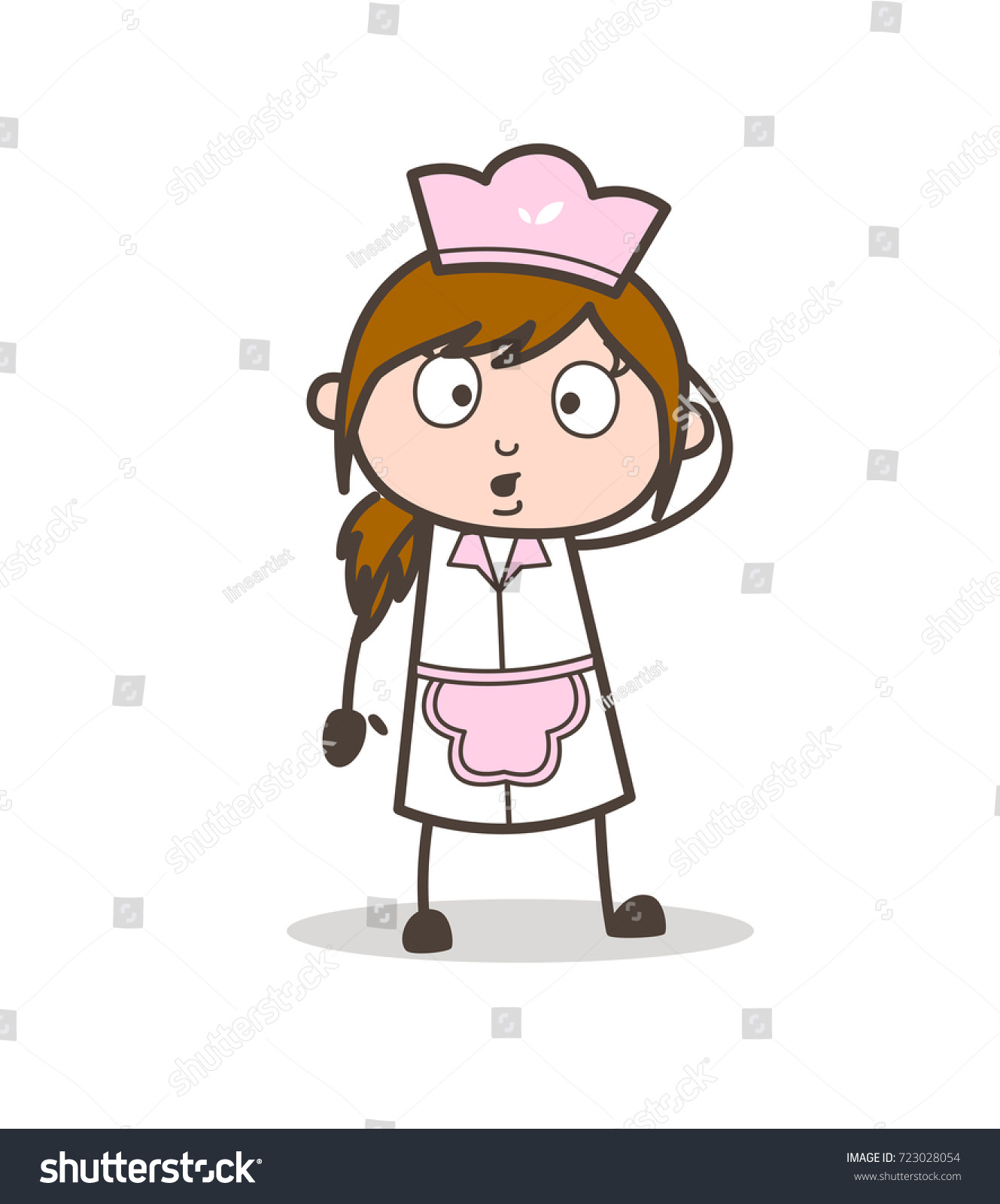 Cartoon Waitress Shocking Expression Vector Illustration: เวกเตอร์สต็อก ...