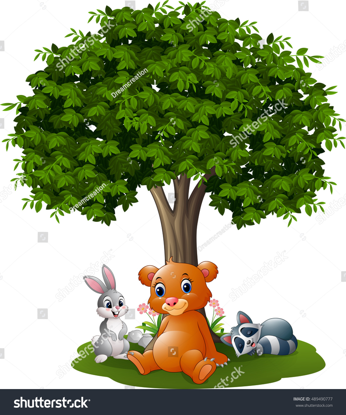 Cartoon Wild Animals Under Tree Stock Vector (Royalty Free) 489490777