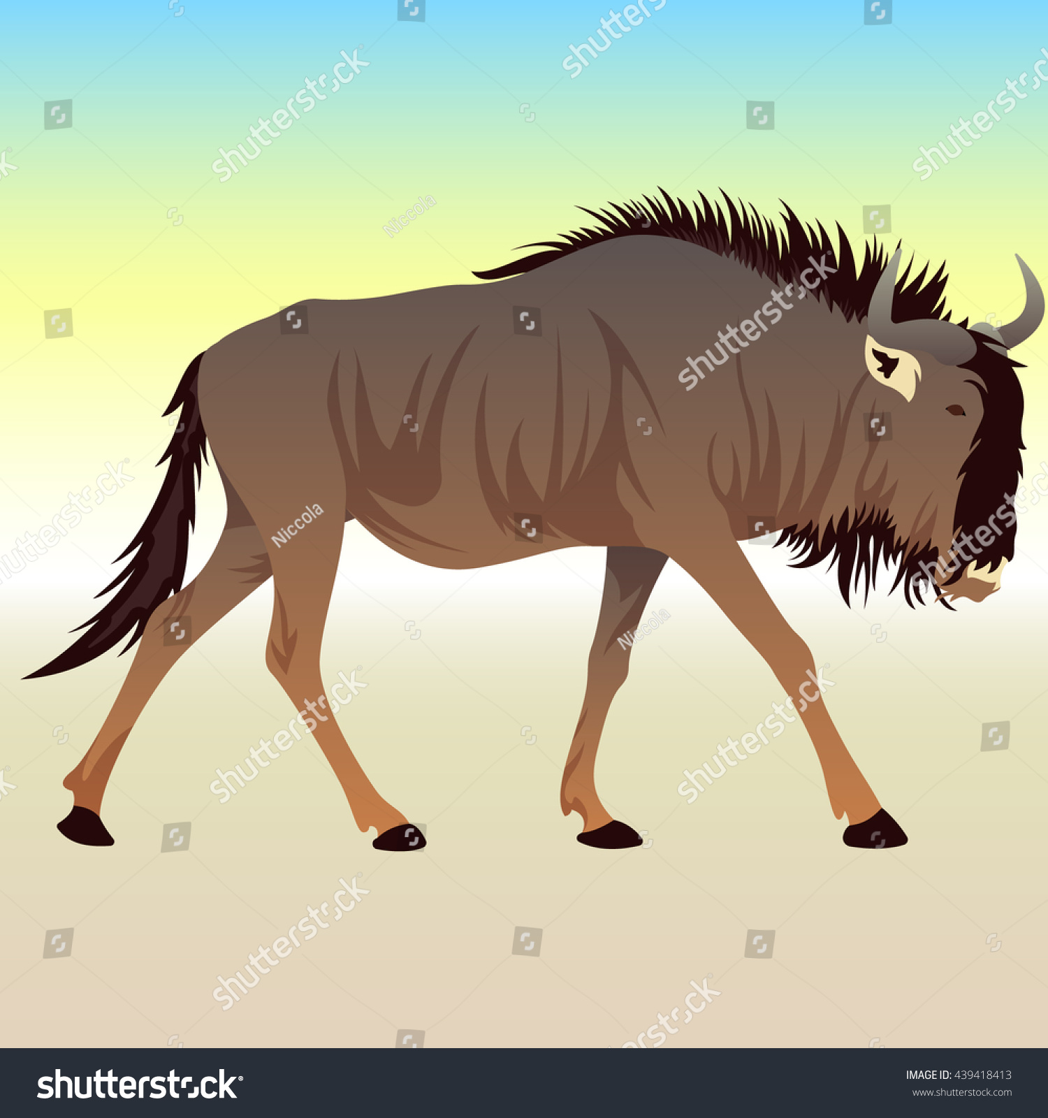 Cartoon Wildebeest Background Stock Vector (Royalty Free) 439418413