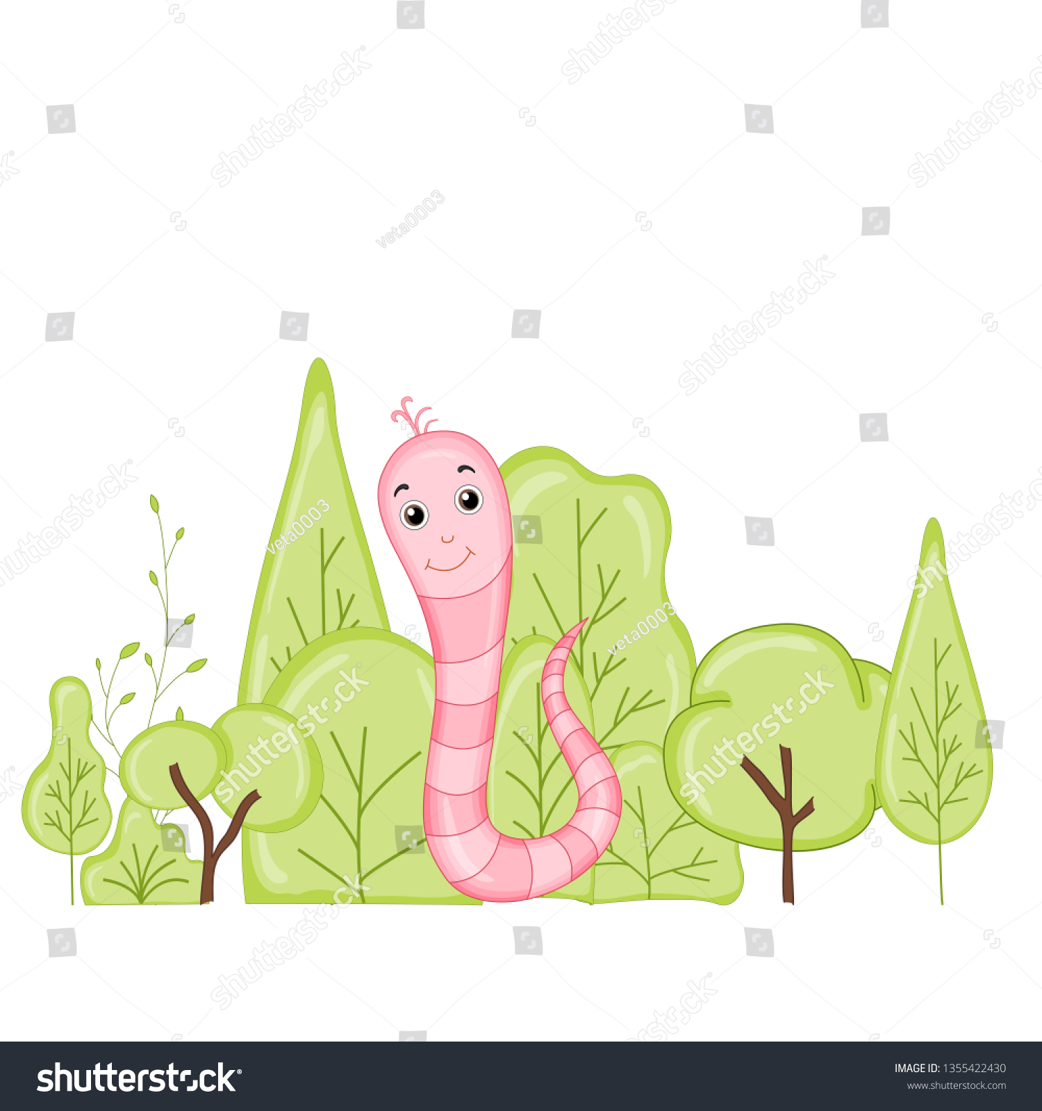 Cartoon Worm Tree Vector Graphics Stock Vector (Royalty Free) 1355422430