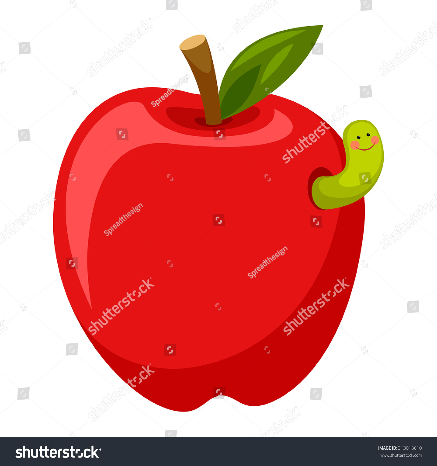 Cartoon Worm Apple Stock Vector (Royalty Free) 313018610